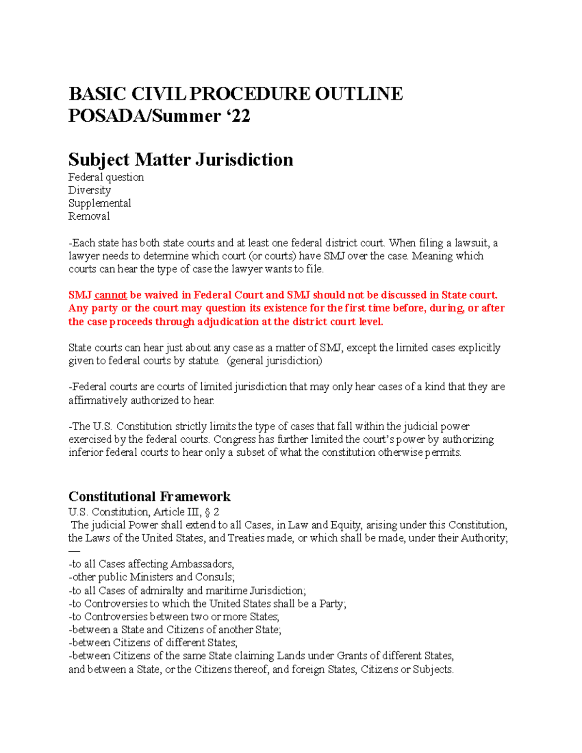 Basic Civil Procedure Outline - BASIC CIVIL PROCEDURE OUTLINE POSADA ...