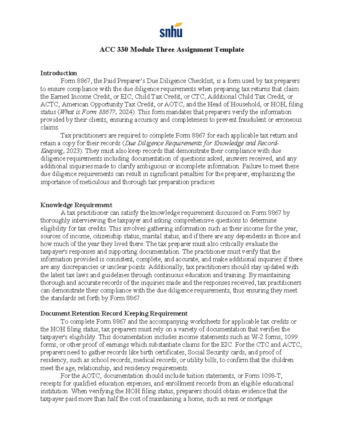 ACC 330 Module Three Assignment Template - ACC 330 Module Three ...