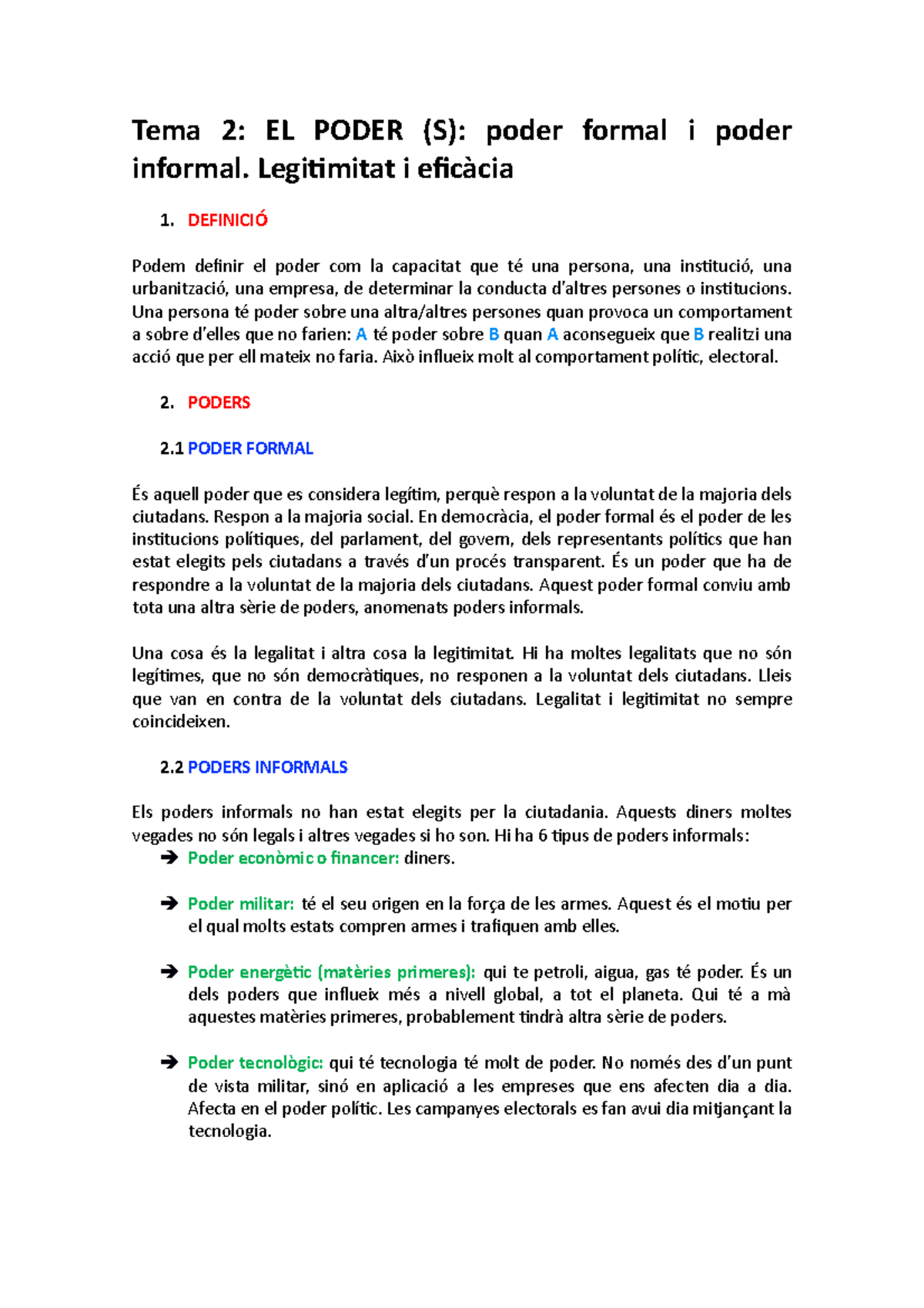 Tema 2 - Apuntes 1-20 - Tema 2: EL PODER (S): poder formal i poder ...