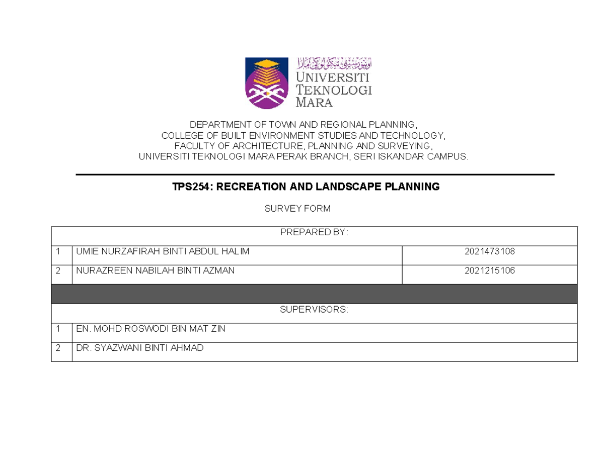 survey form for landscape and recreational - DEPARTMENT OF TOWN AND ...