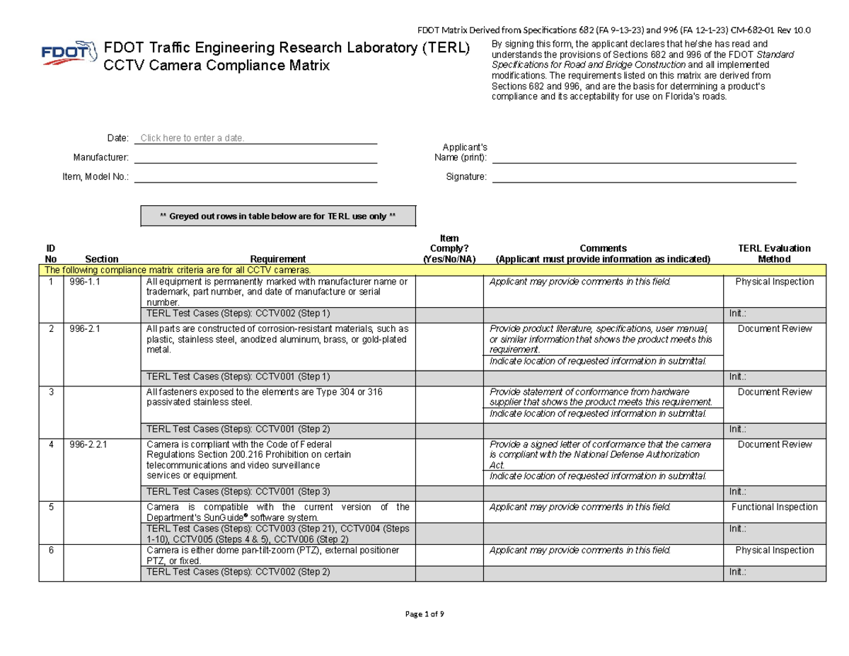 Cm 682 01 cctv camera - Ap worksheet 4.05 - FDOT Traffic Engineering ...