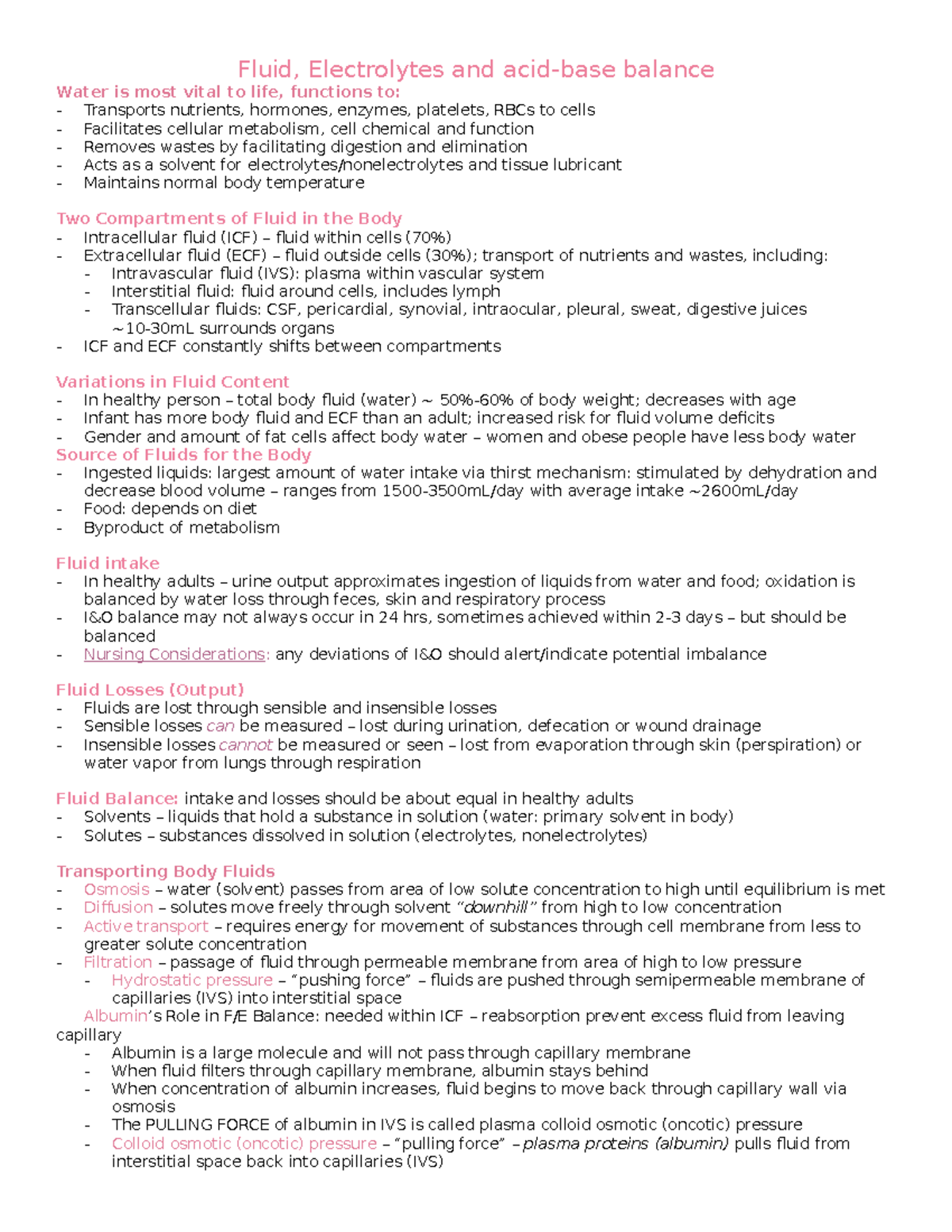 Fluid and Electrolytes - Fluid, Electrolytes and acid-base balance ...
