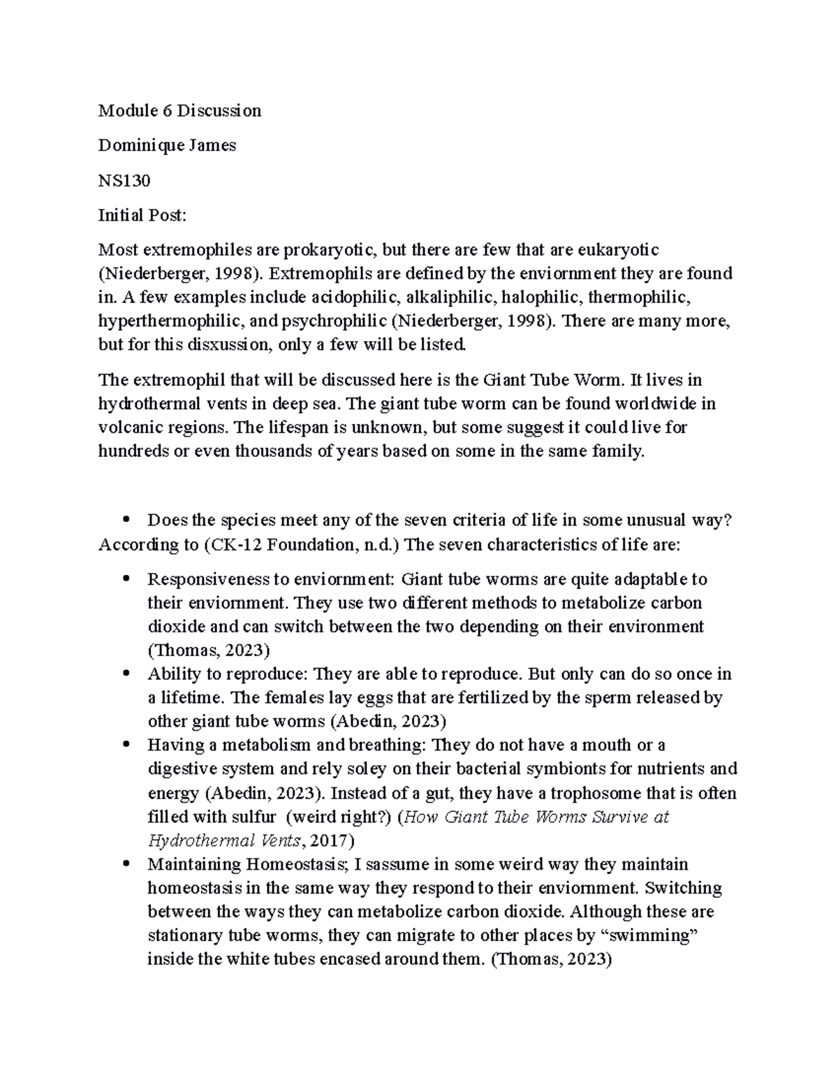 Module 6 Discussion - Summary - Module 6 Discussion Dominique James NS ...
