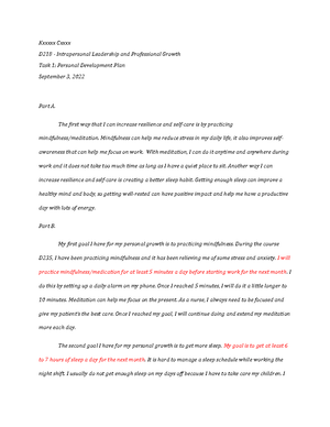 Task 1 Personal Development Plan - D218 - WGU - Studocu