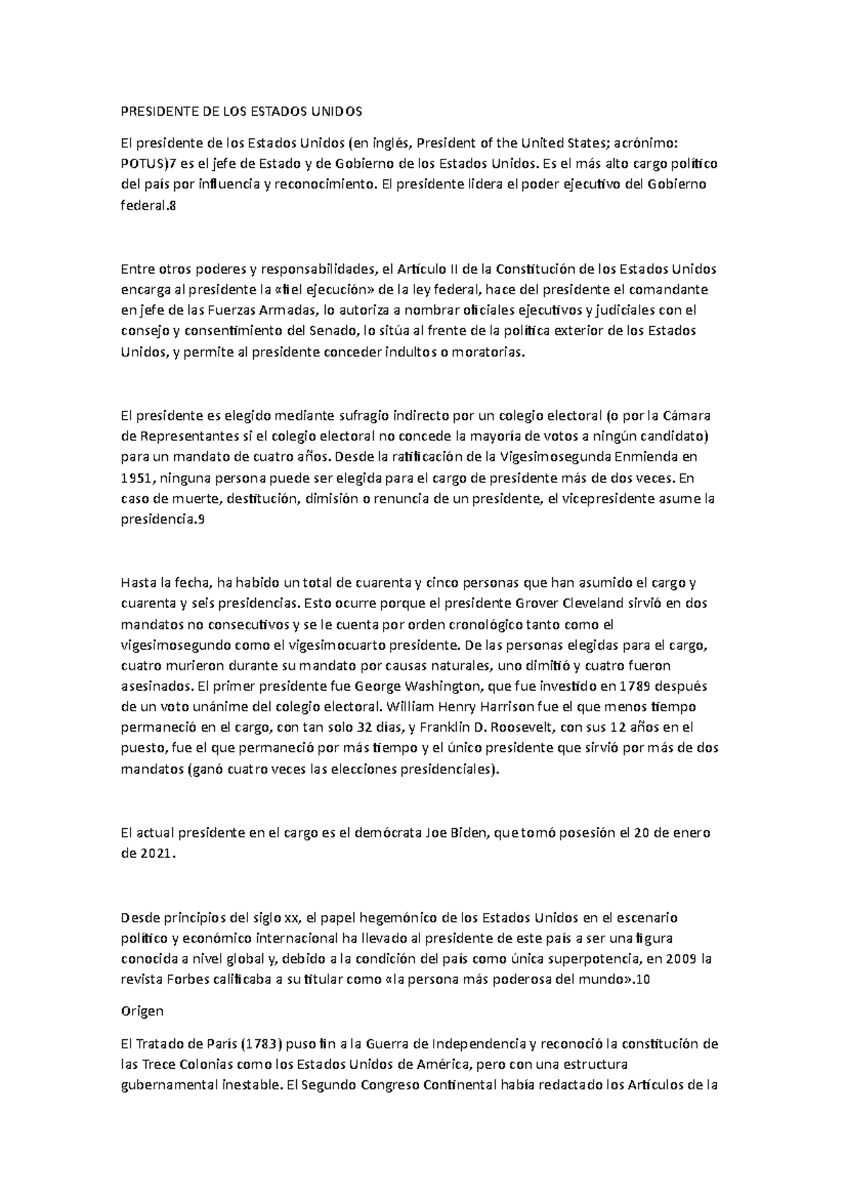 Hojas De Trabajo De Los Presidentes De Estados Unidos En Formato Pdf