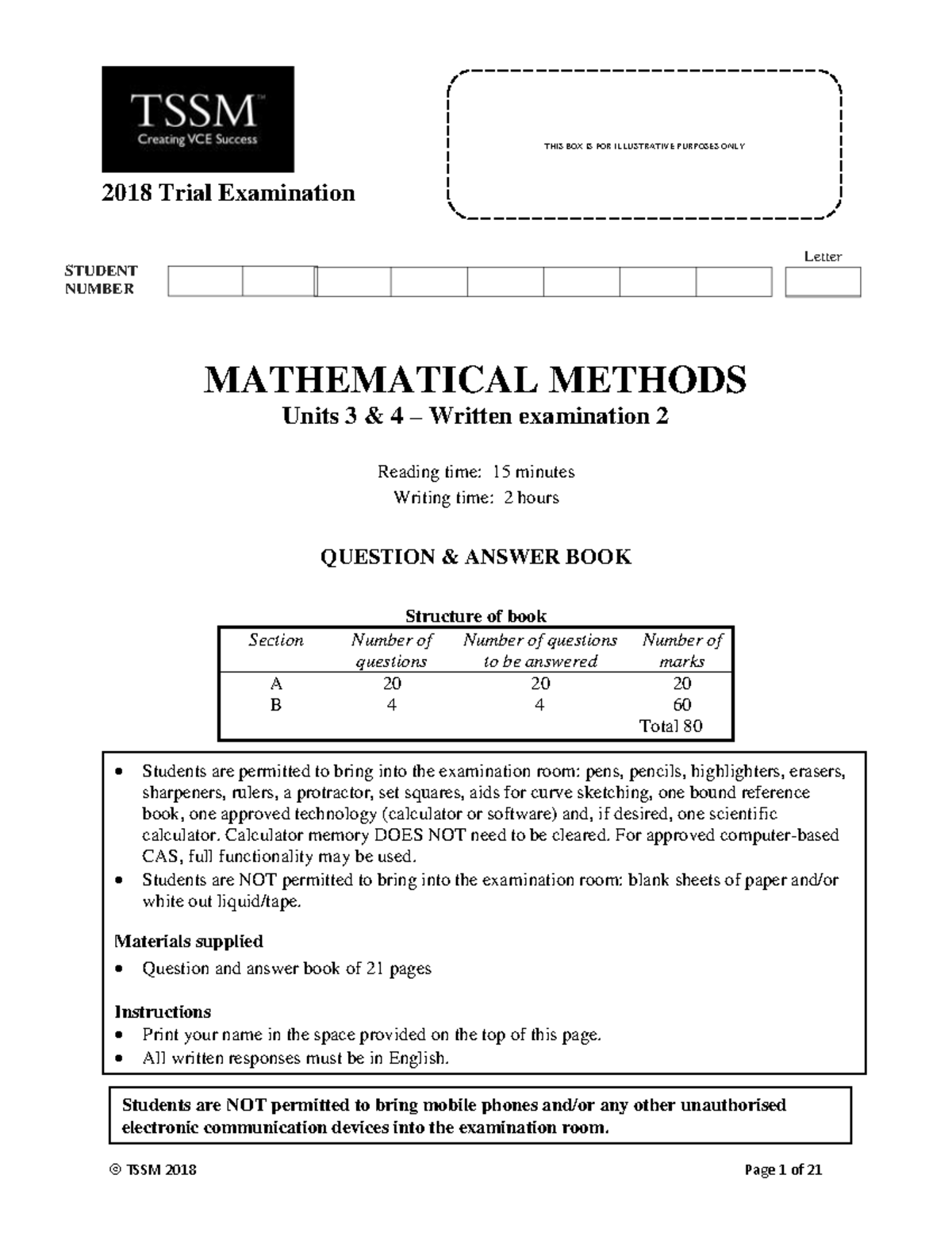 2018 tssm exam 2 - 2018 Trial Examination Letter STUDENT NUMBER THIS ...
