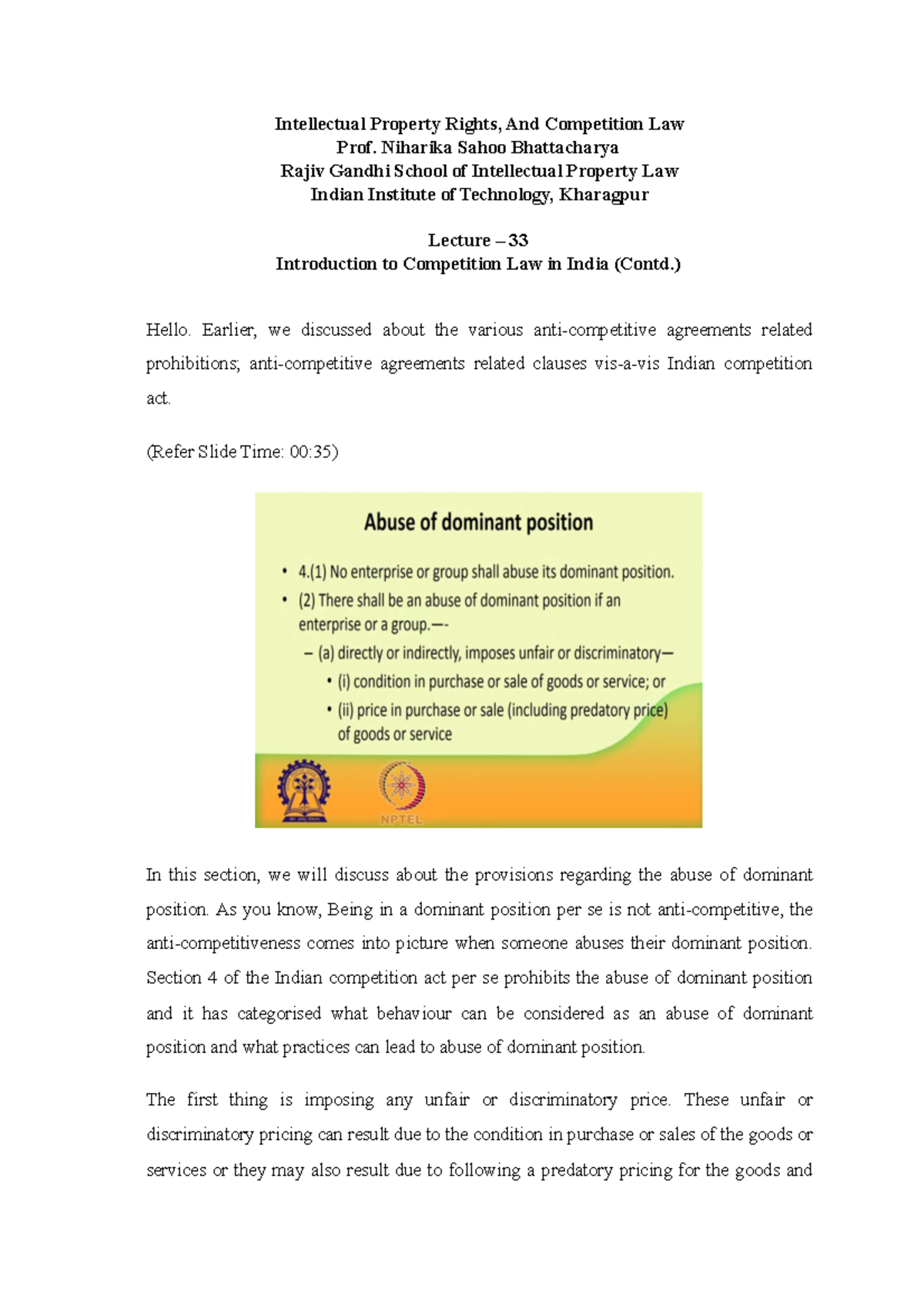 Lec33 - Summary BA LLB(Hons) - Intellectual Property Rights, And ...