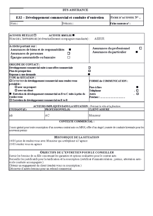 Fiche E32 exemple auto - DONC C'EST UN DOC - BTS ASSURANCE E32 – Développement commercial et ...