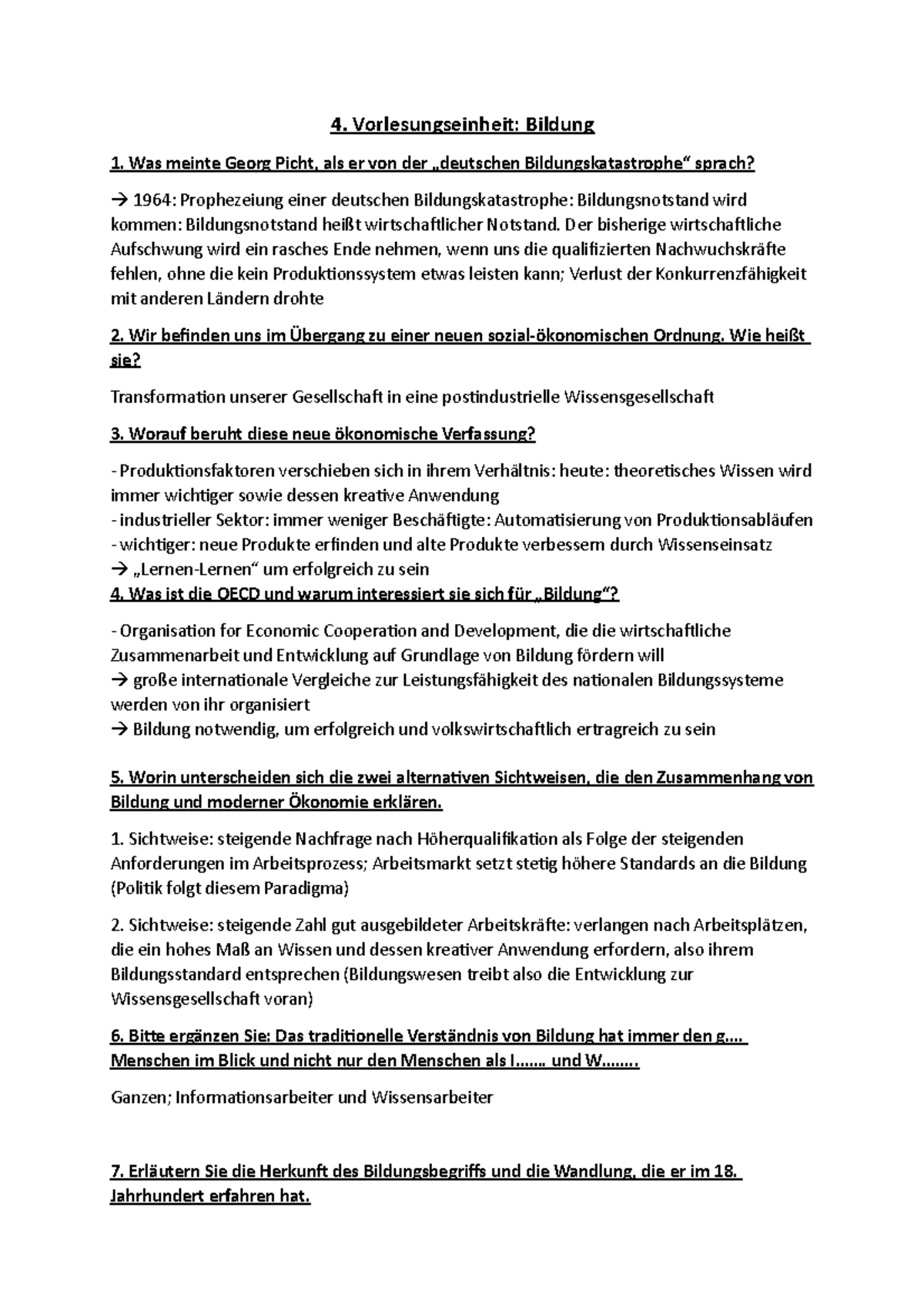 Mitschrift Vorlesungseinheit 4 - 4. Vorlesungseinheit: Bildung Was ...