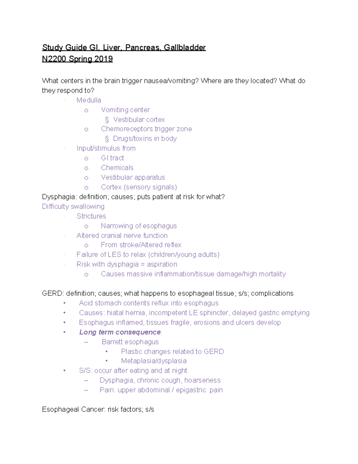 Study Guide GI, Liver, Pancreas, Gallbladder - Patho - Study Guide GI ...