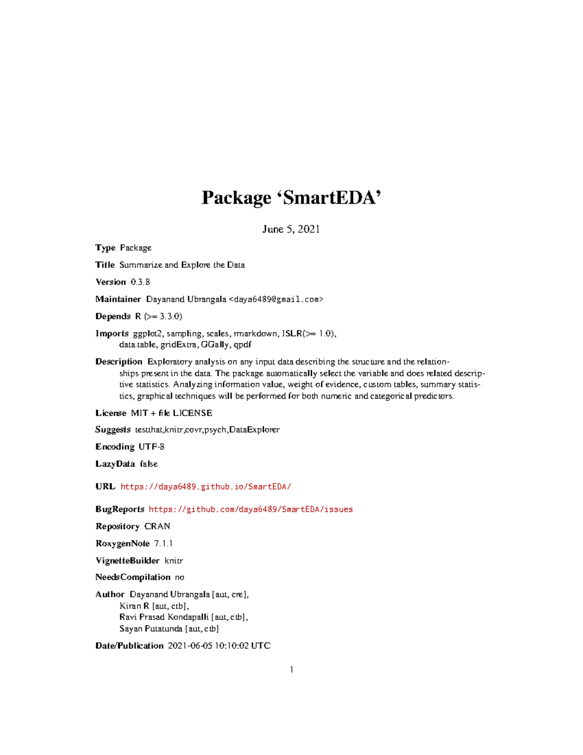 Smart EDA - dkdkqd - Package ‘SmartEDA’ June 5, 2021 Type Package Title Summarize and Explore ...