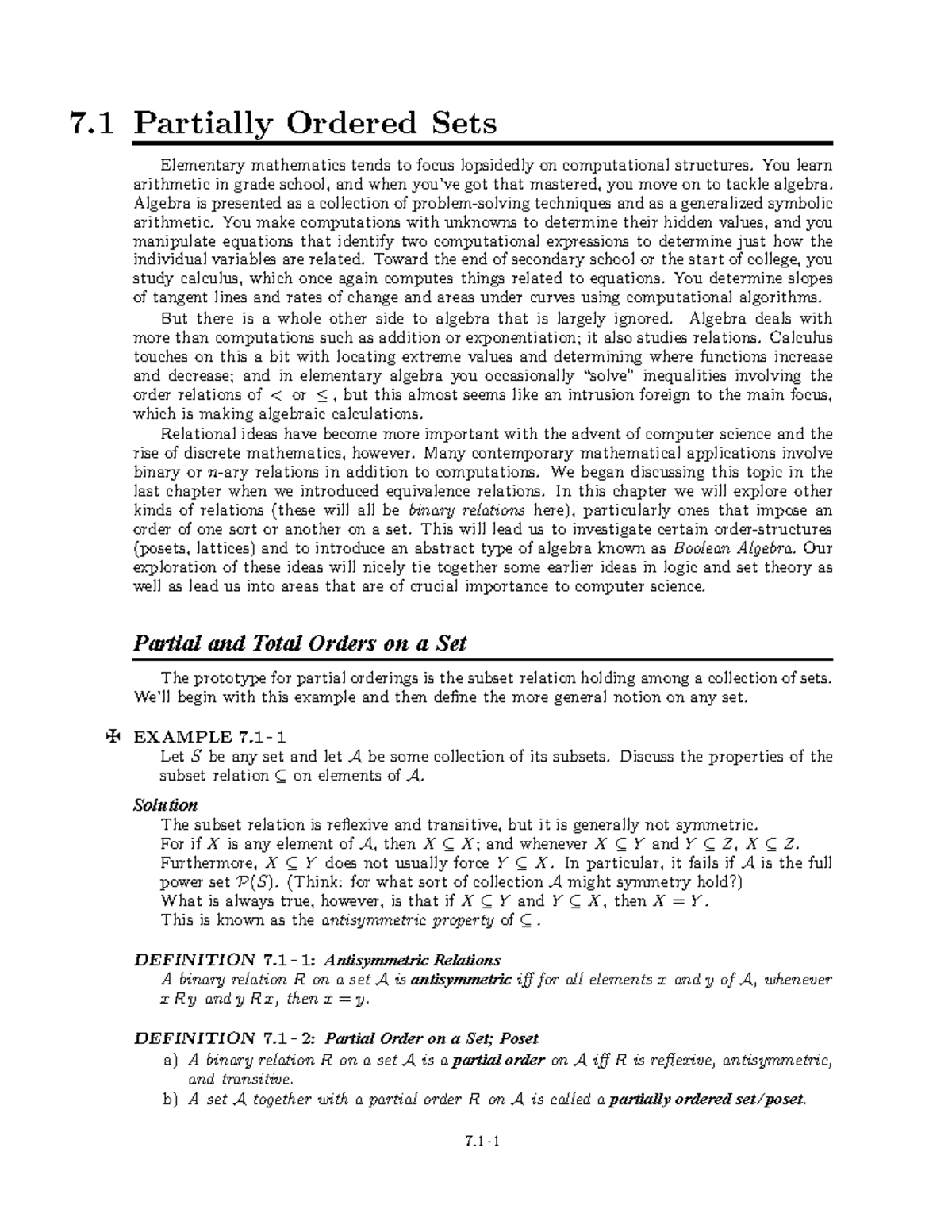 Poset (lecture 1) - 7 Partially Ordered Sets Elementary mathematics tends to focus lopsidedly on ...