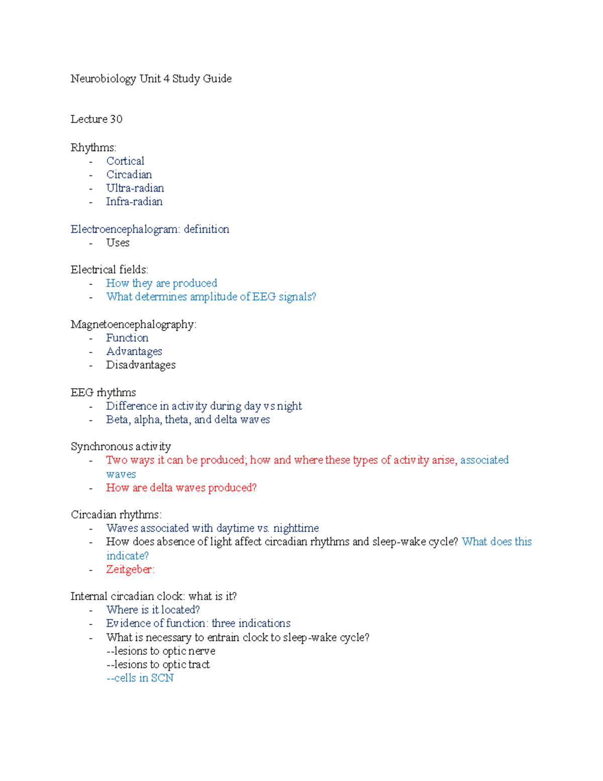 Neurobiology Unit 4 Study Guide - Neurobiology Unit 4 Study Guide ...