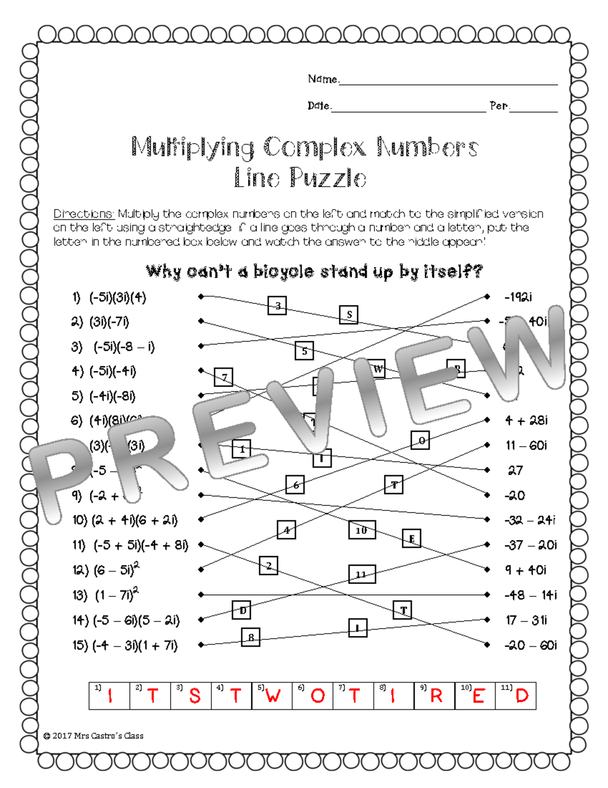 Multiply Complex Numbers Line Puzzle Preview Name Date Multiply Complex Numbers Line Puzzle Preview Name Date