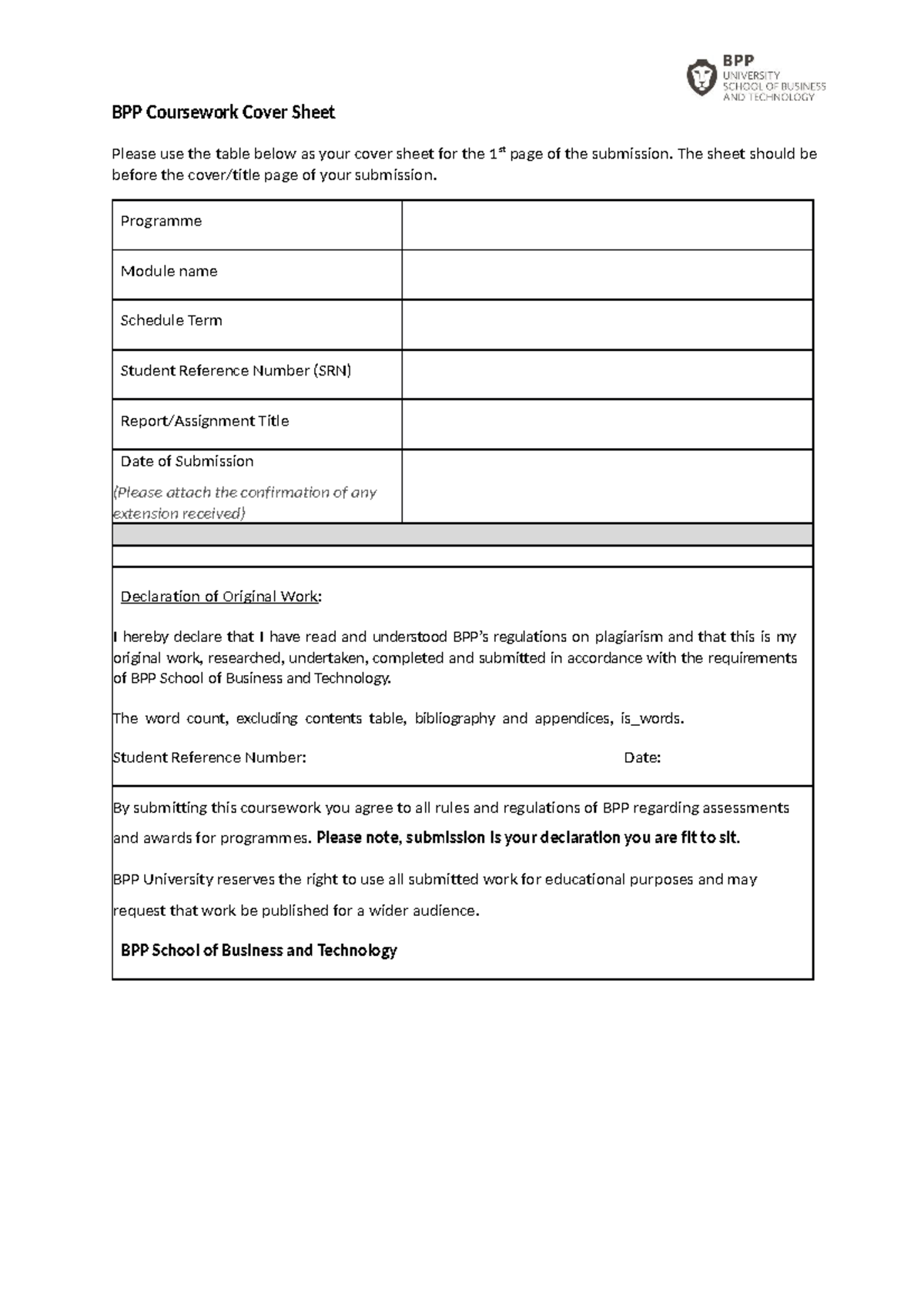 Student Formative Assessment Brief Digital Leadership Sept 2022 CW 1 - BPP Coursework Cover ...