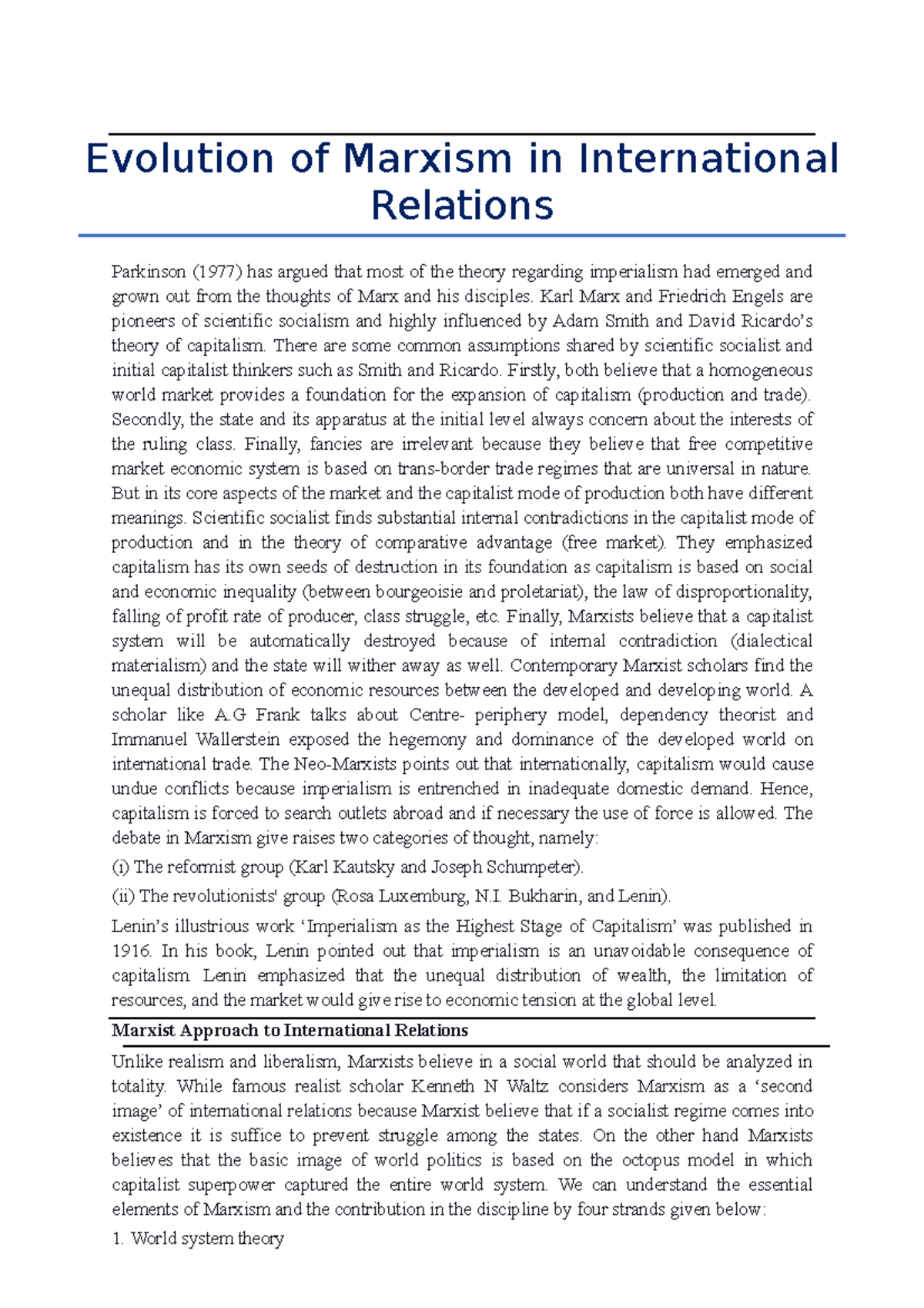 Evolution of Marxism in International Relations - Evolution of Marxism ...