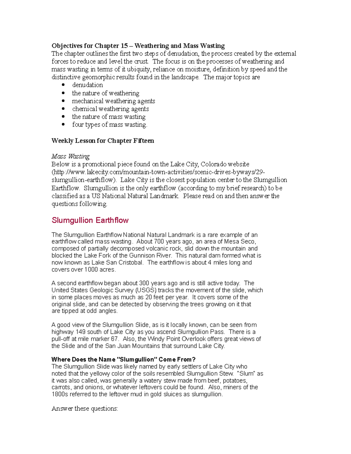 Weekly Lesson for Chapter Fifteen - Objectives for Chapter 15 ...