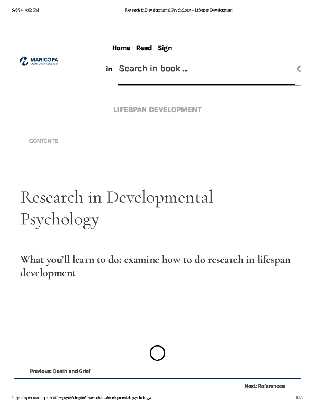 Reading - Research in Developmental Psychology – Lifespan Development ...