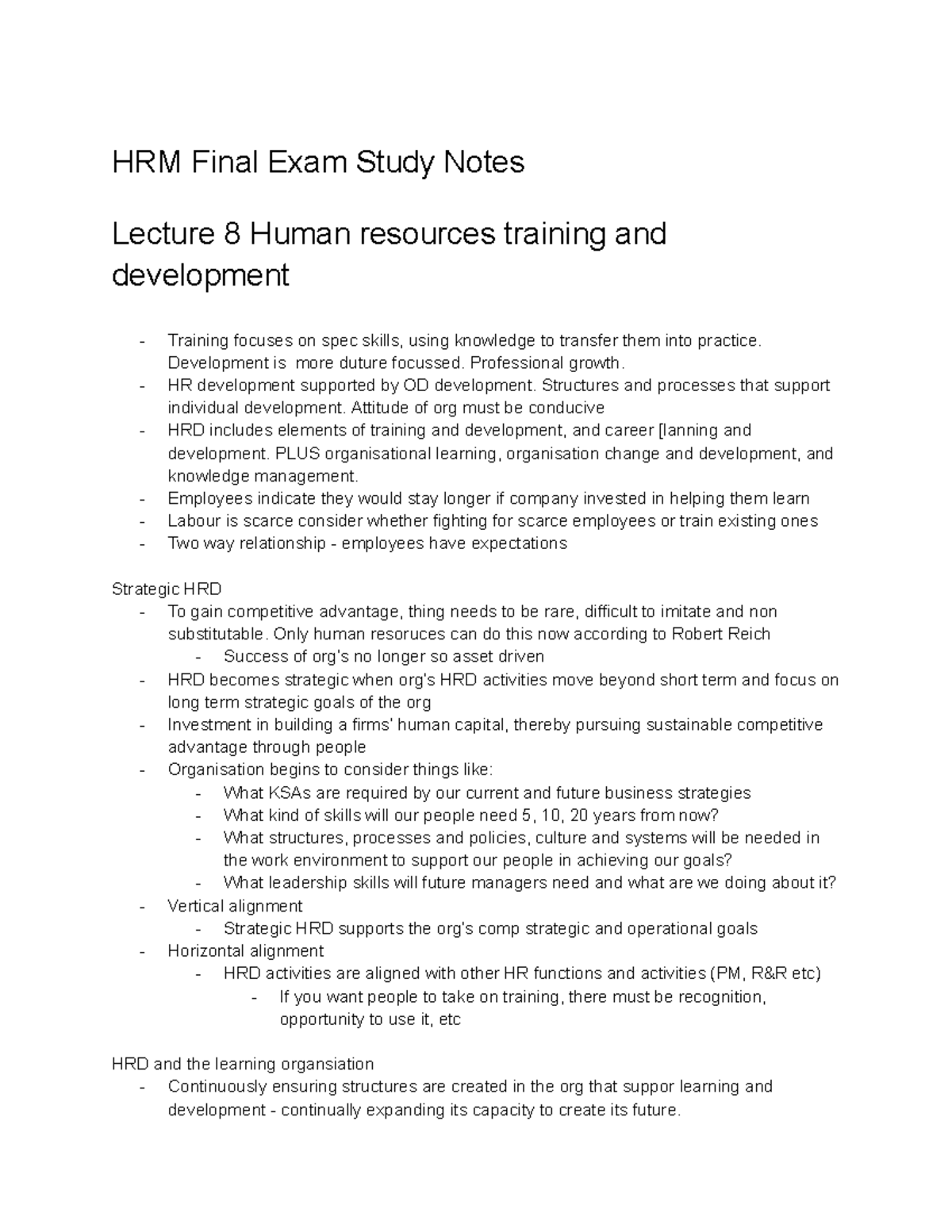HRM Final Exam Study Notes - HRM Final Exam Study Notes Lecture 8 Human ...