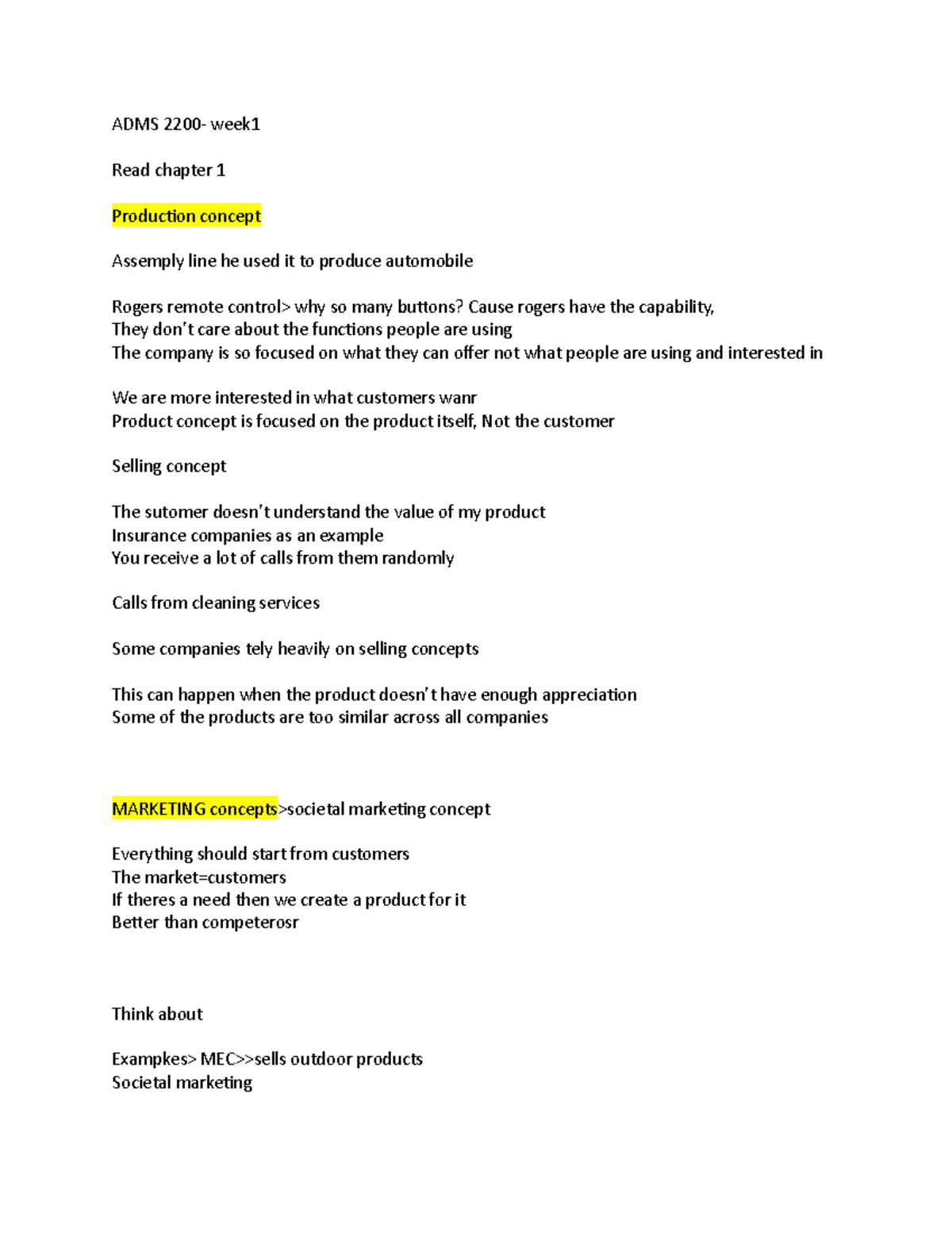 ADMS 2200-week 01 lecture - ADMS 2200- week Read chapter 1 Production ...