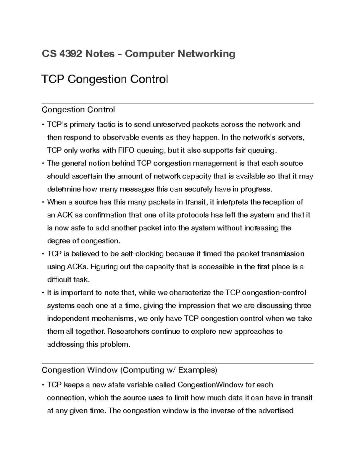 CS 4392 Computer Networking Notes 8 - CS 4392 Notes - Computer ...