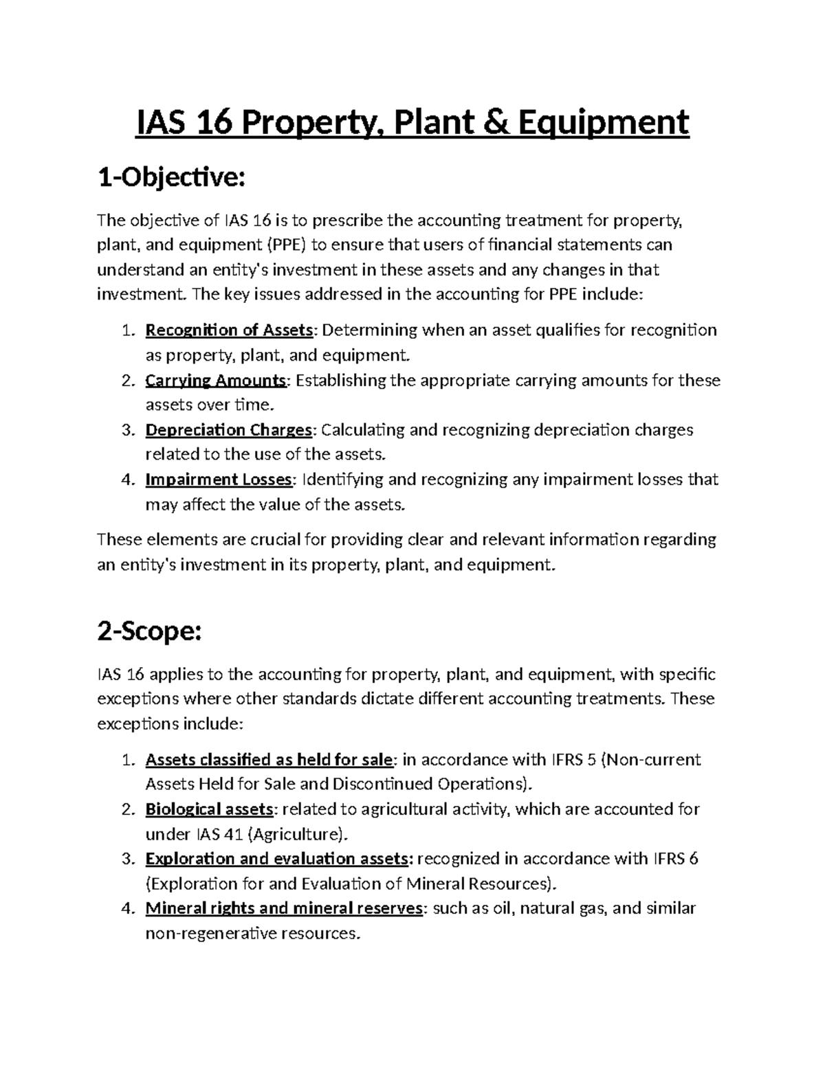 IAS 16 Summary - Eslam - IAS 16 Property, Plant & Equipment 1-Objective: The objective of IAS 16 ...