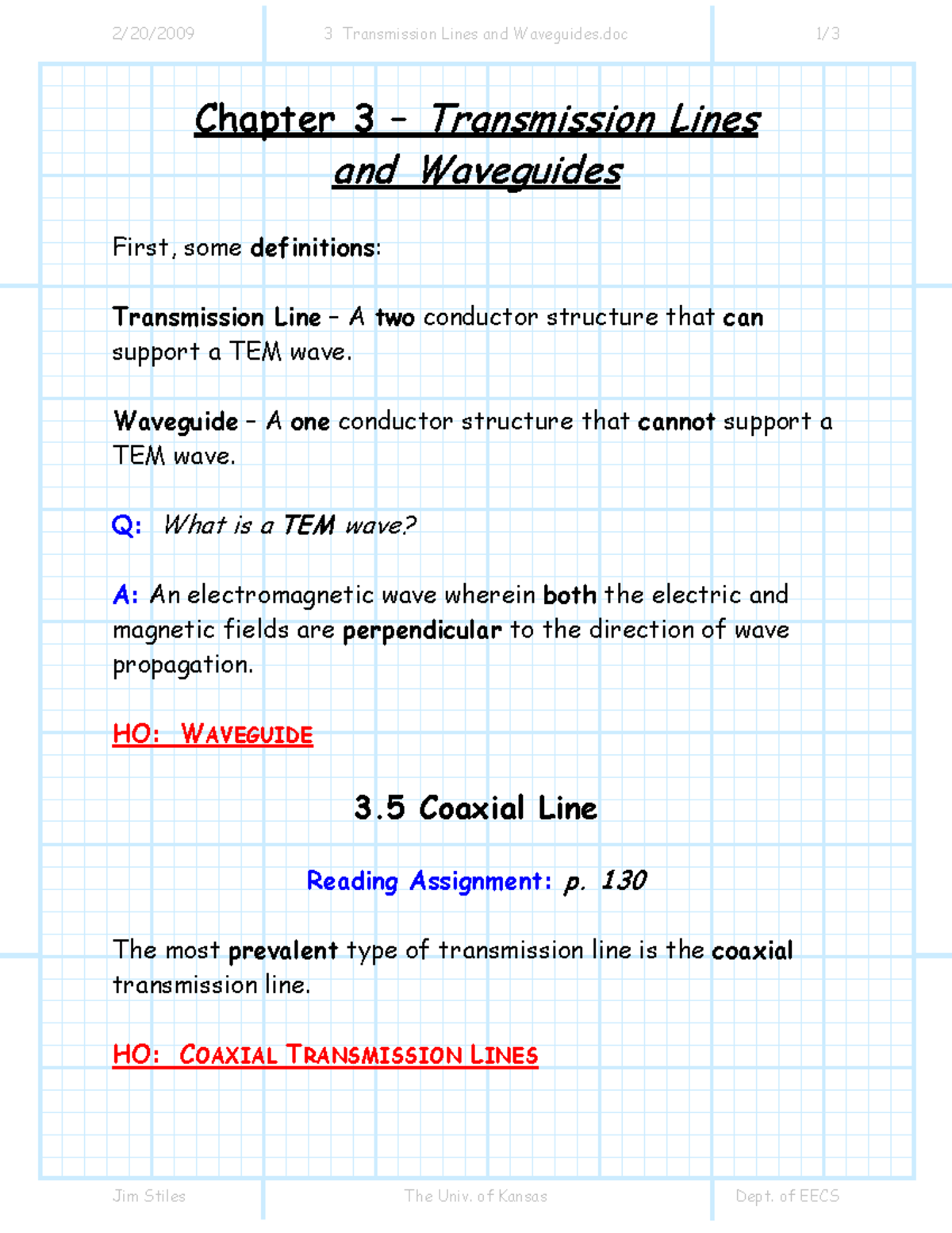 Chapter 3 Transmission Lines and Waveguides package - 2/20/2009 3 Transmission Lines and ...