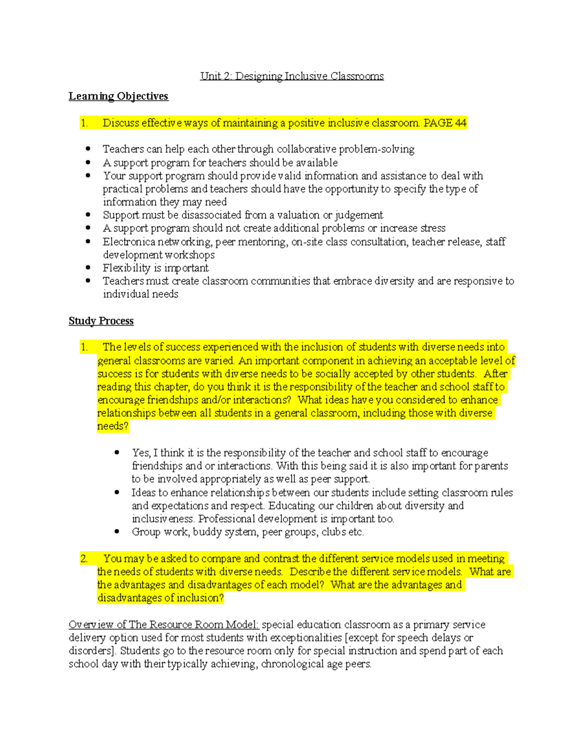 Unit 2 Designing Inclusive Classrooms - Unit 2: Designing Inclusive ...