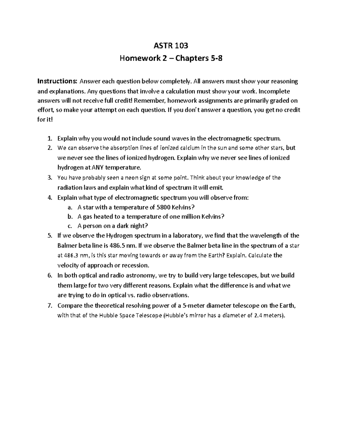 Homework 2 - 2018 - qwqwd - ASTR 103 Homework 2 – Chapters 5 ...