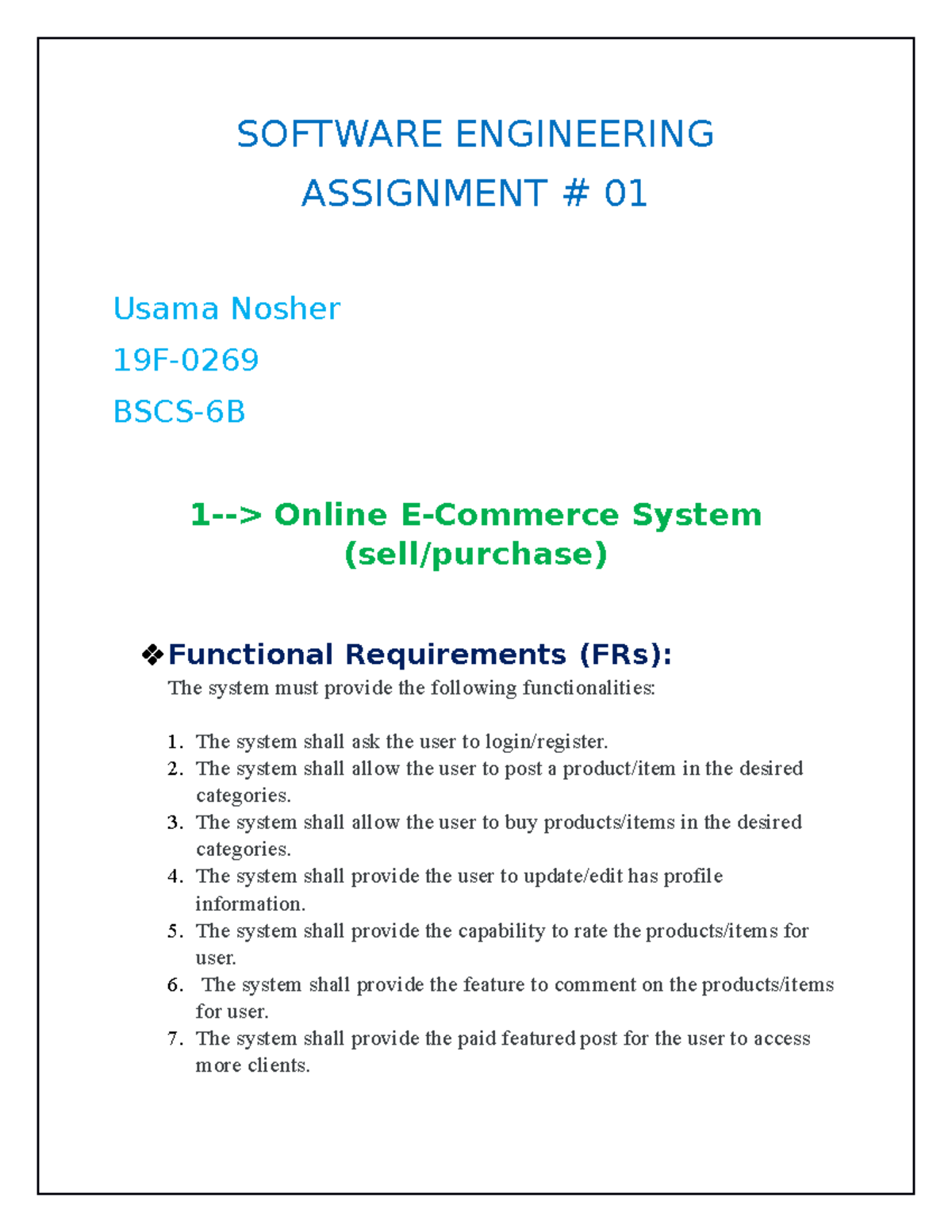 6B 19F-0269 SE A # 01 - SOFTWARE ENGINEERING ASSIGNMENT # 01 Usama ...