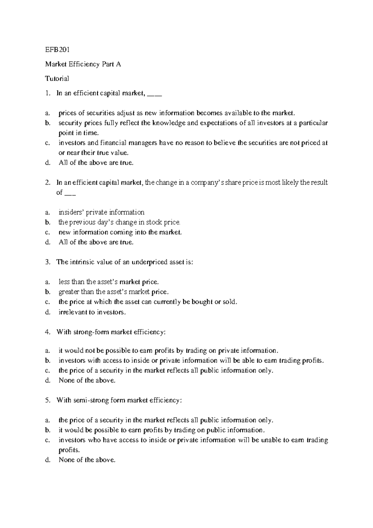 Efb2021 merged 1-5 - prac notes - EFB Market Efficiency Part A Tutorial ...