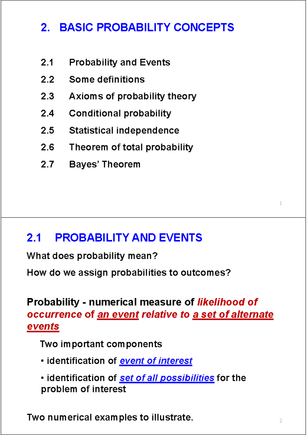 CE2407A Lecture Notes 2: Probability - 2. BASIC PROBABILITY CONCEPTS 2 ...
