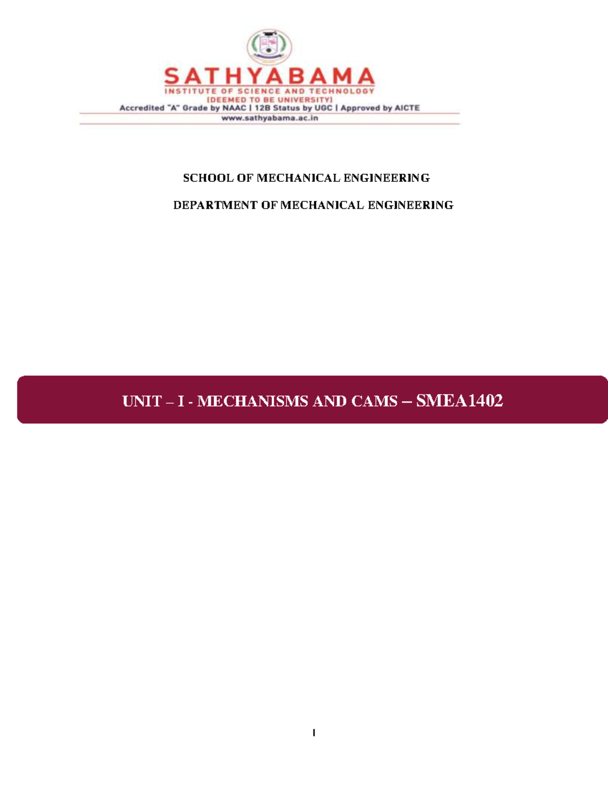 Mechanics of machinery - SCHOOL OF MECHANICAL ENGINEERING DEPARTMENT OF ...