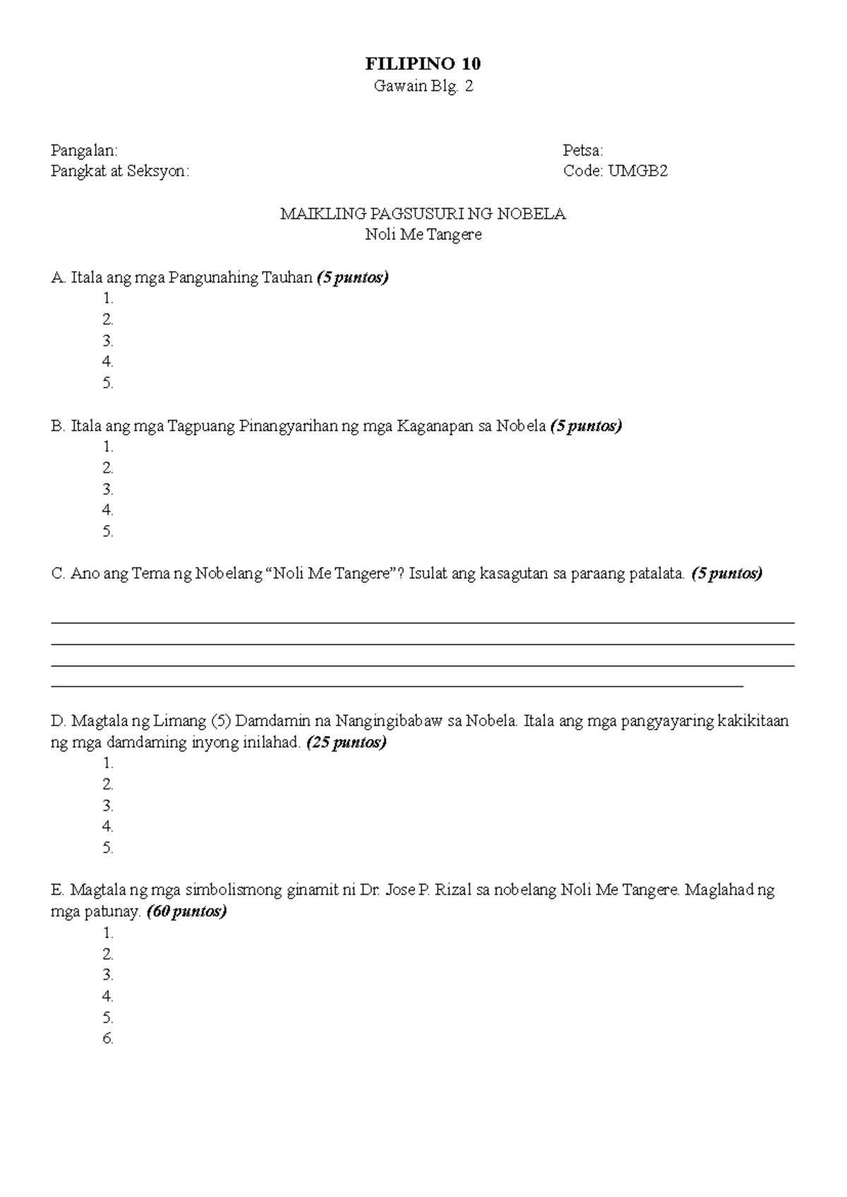 09 09 MDL UMGB2 FIL10 - Mag lulu - FILIPINO 10 Gawain Blg. 2 Pangalan ...