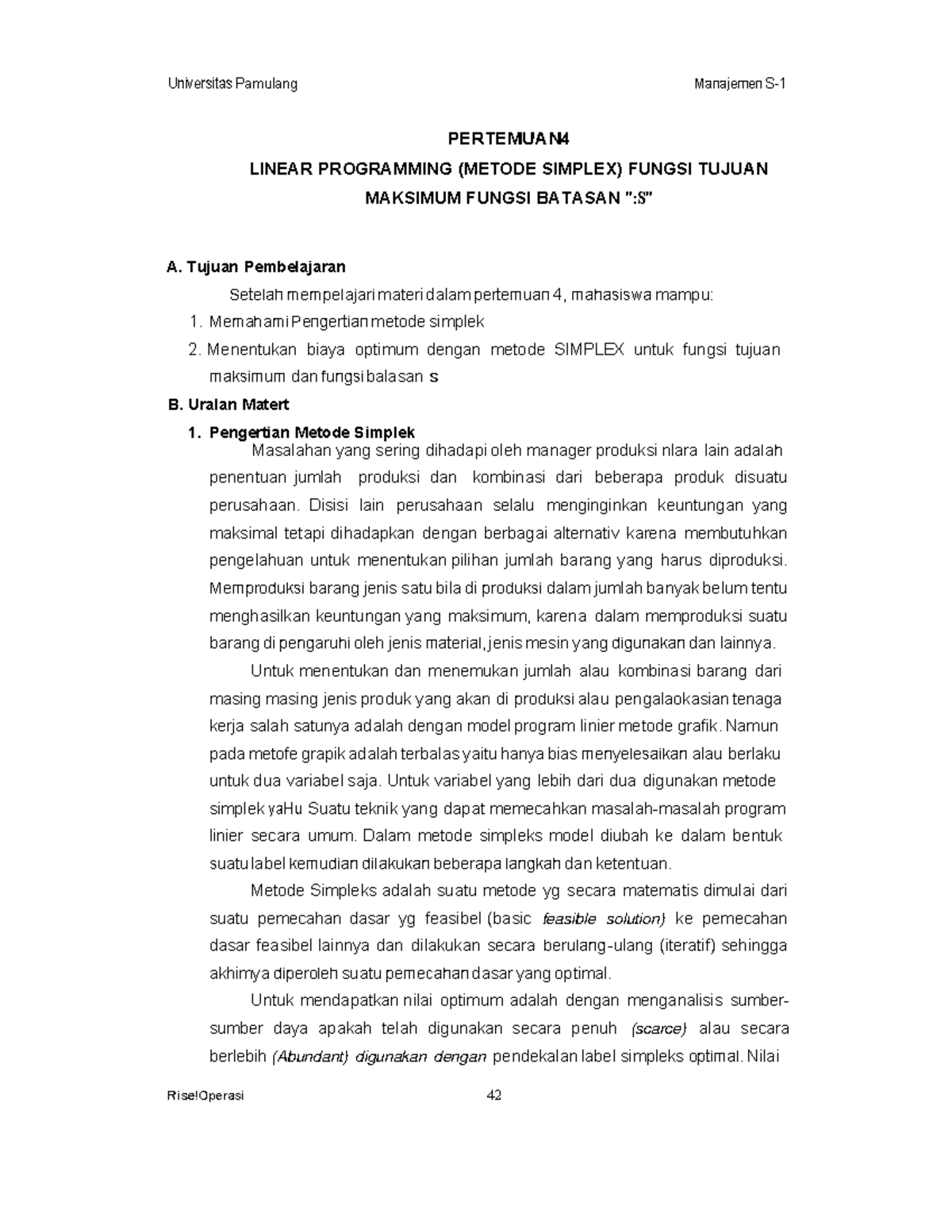 SMJ0283 04 Linear Programming ( Metode Simplex) Fungsi Tujuan Maksimum ...