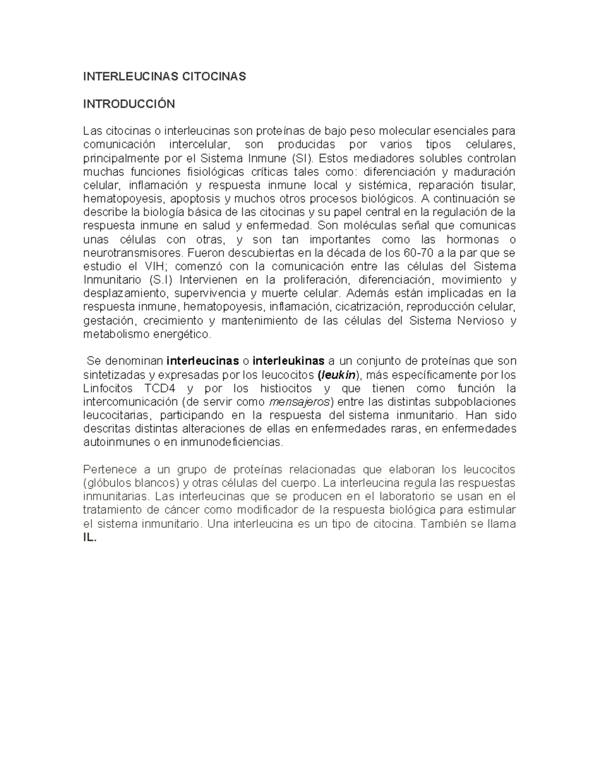 Interleucinas Citocinas - INTERLEUCINAS CITOCINAS INTRODUCCIÓN Las ...