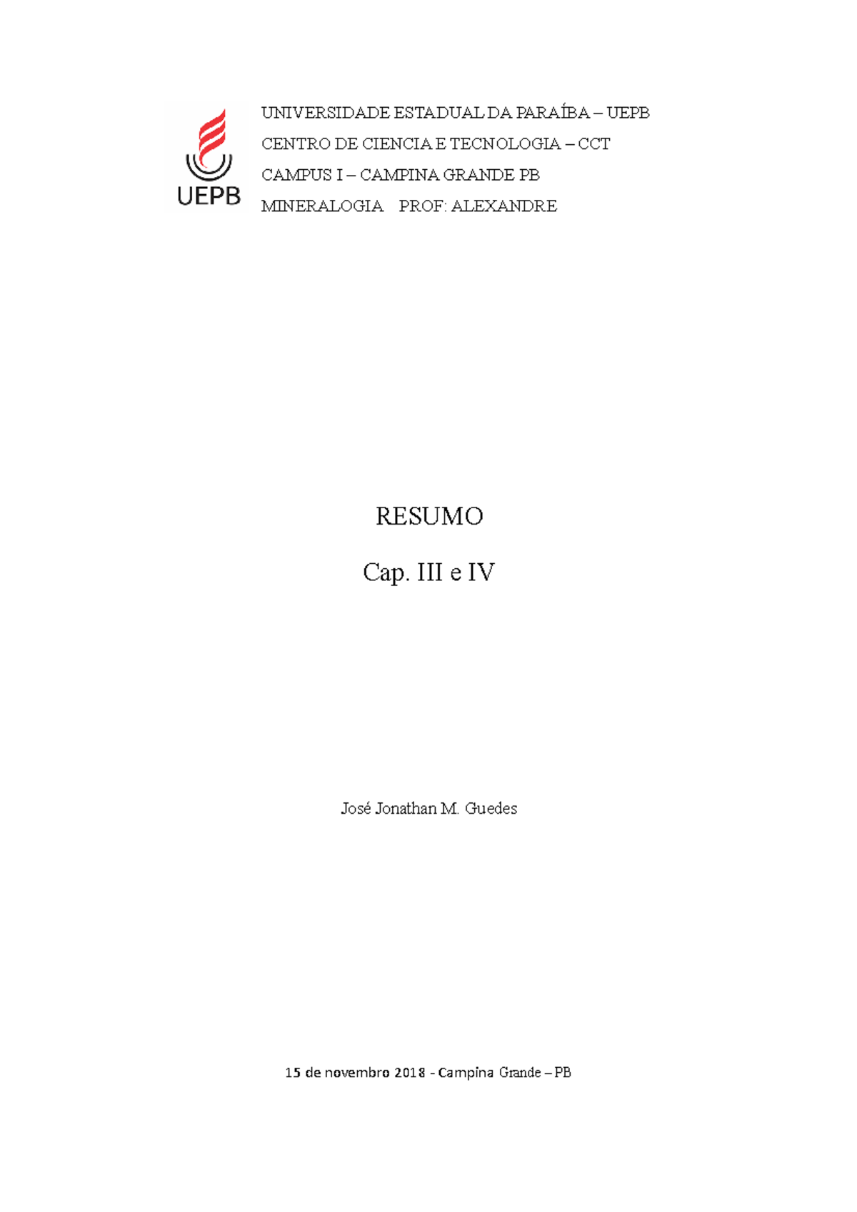 Universidade Estadual DA Paraíba - UNIVERSIDADE ESTADUAL DA UEPB CENTRO DE CIENCIA E TECNOLOGIA ...