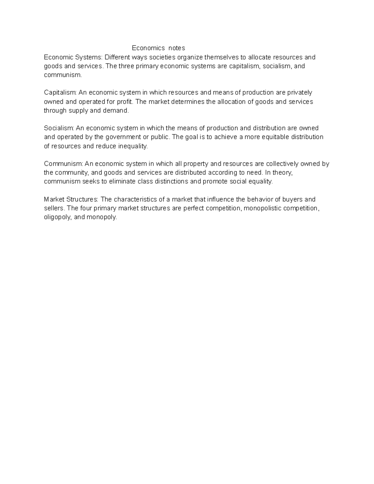 Economics notes 5 - Economics notes Economic Systems: Different ways ...