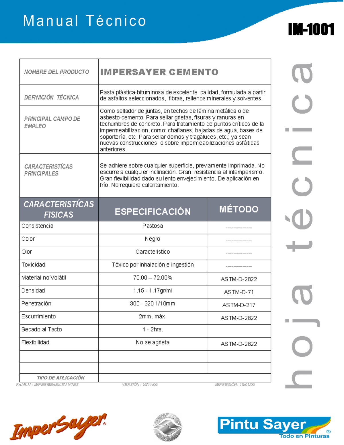 IM1001 - NOMBRE DEL PRODUCTO IMPERSAYER CEMENTO DEFINICIÓN TÉCNICA ...