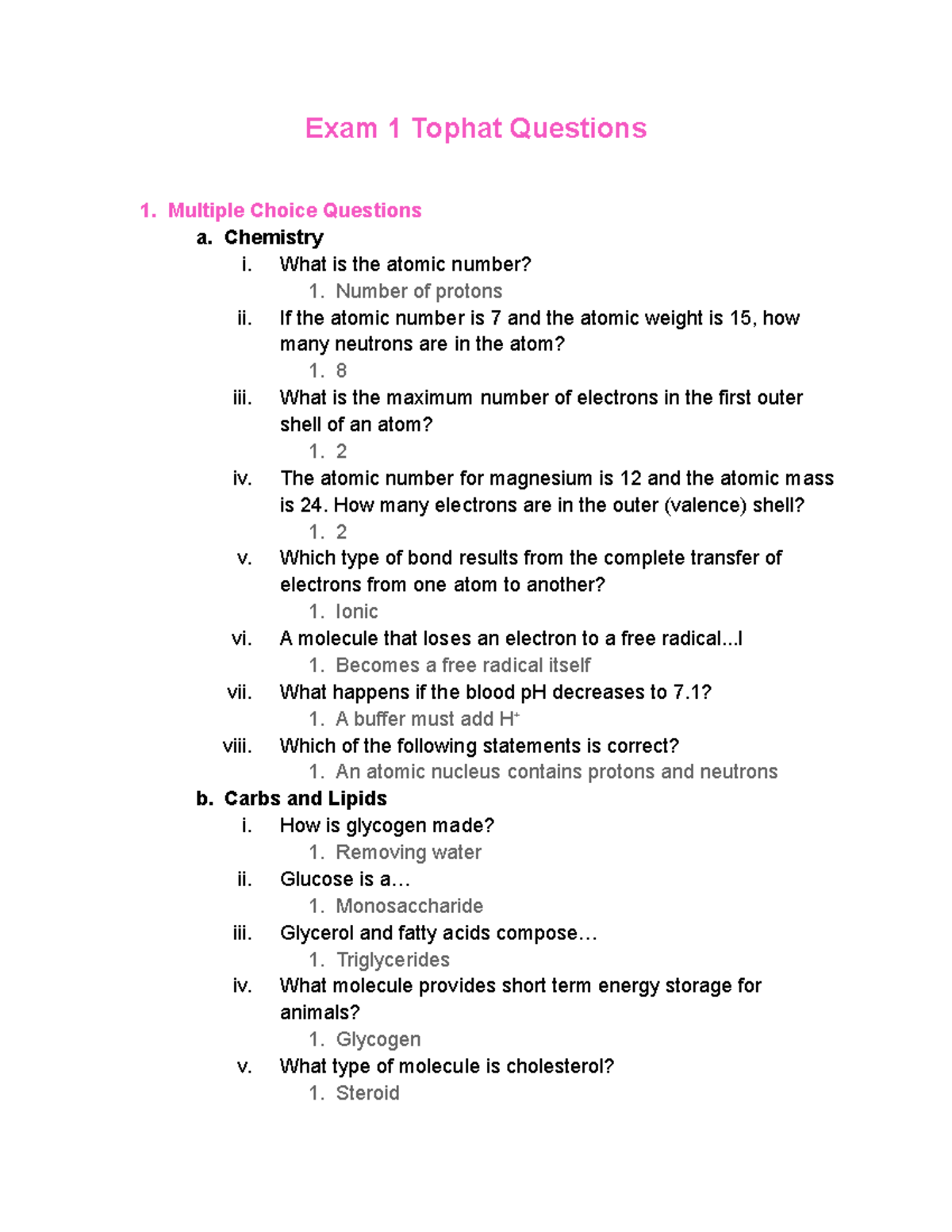 Exam 1 Tophat Questions-2 - Exam 1 Tophat Questions 1. Multiple Choice ...