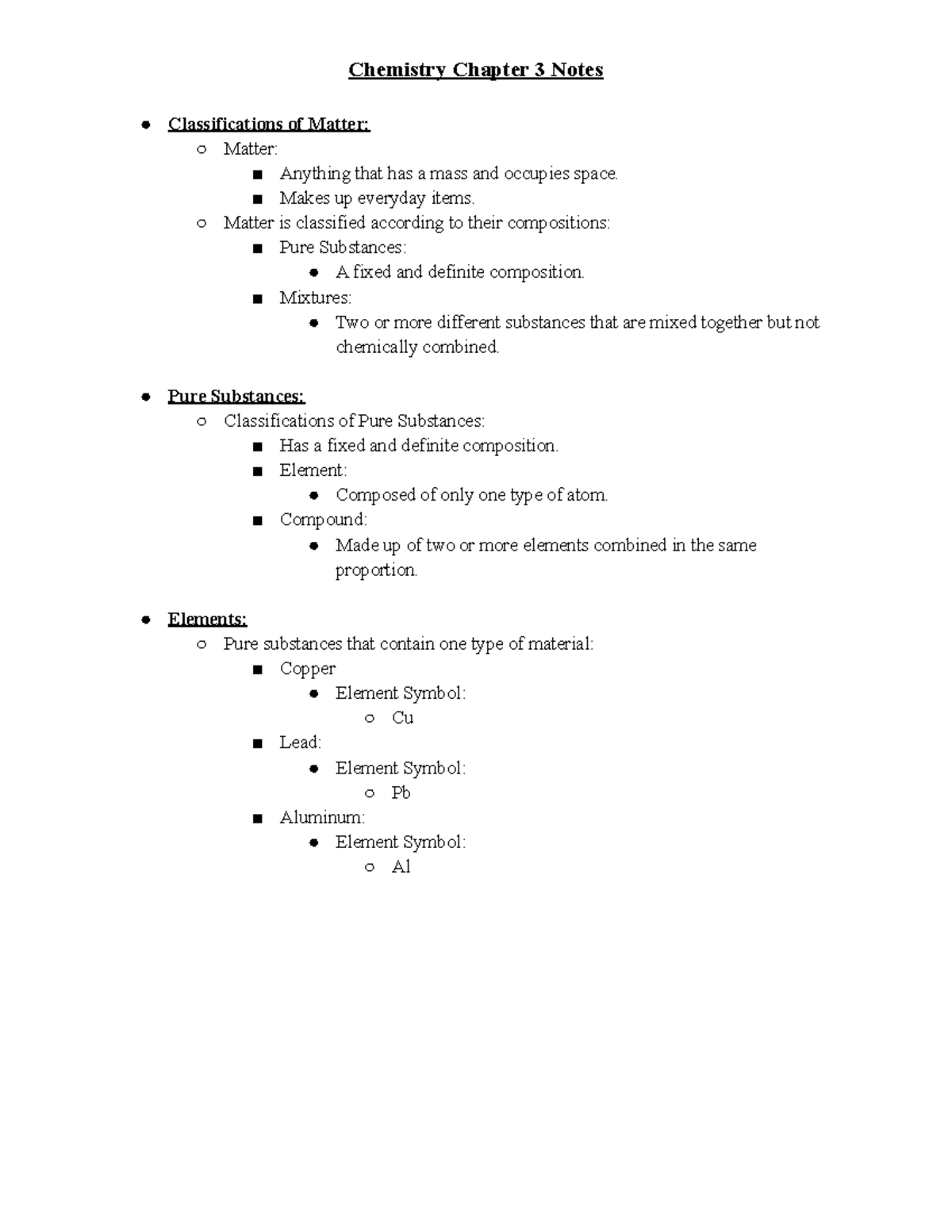 Chemistry Chapter 3 Notes - Classifications of Matter: Matter: Anything ...