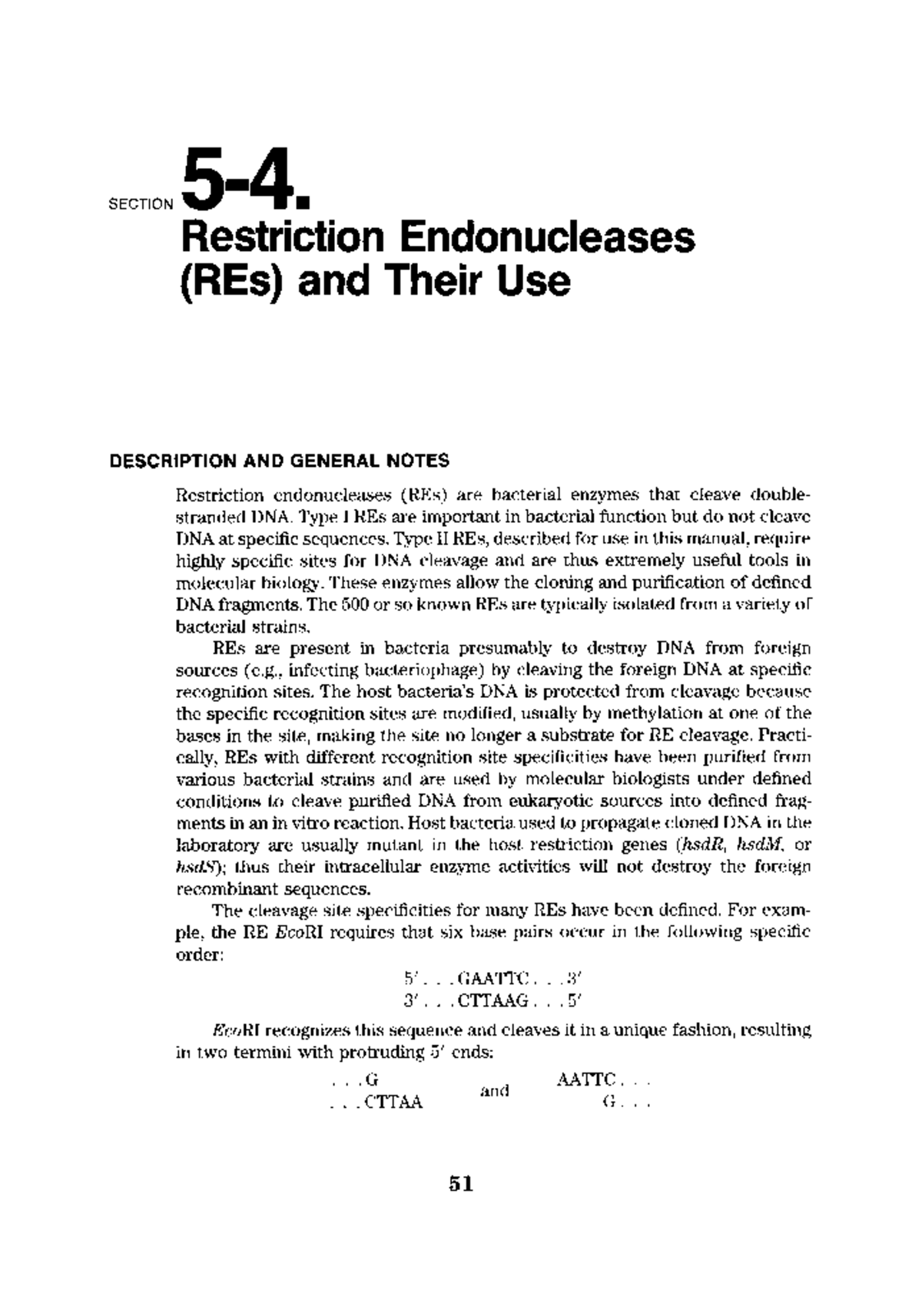 Restriction Endonucleases paper - extra reading - SECTION 5-4 ...