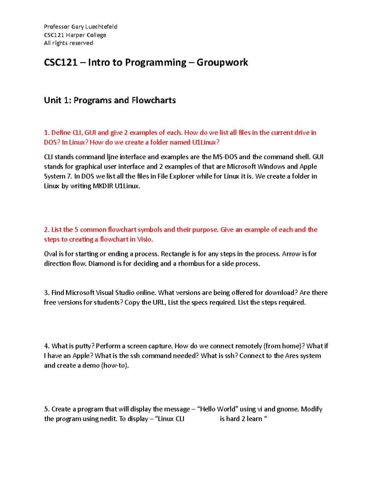 CSC121 GW1 FC vi - GW 1 - Professor Gary Luechtefeld CSC121 Harper ...