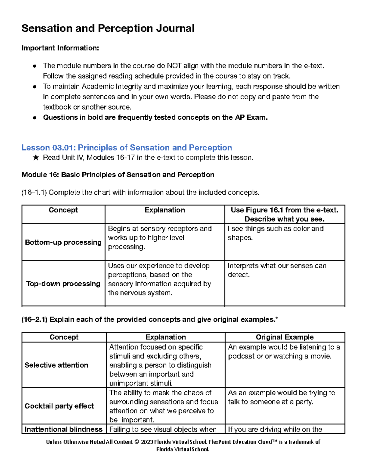 3.00 Sensation and Perception Journal - Sensation and Perception ...