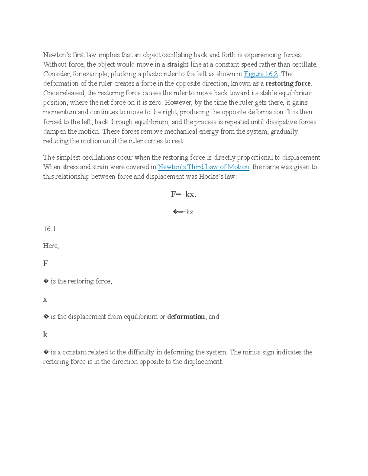 Lesson Note on Hookes Law - Newton’s first law implies that an object ...