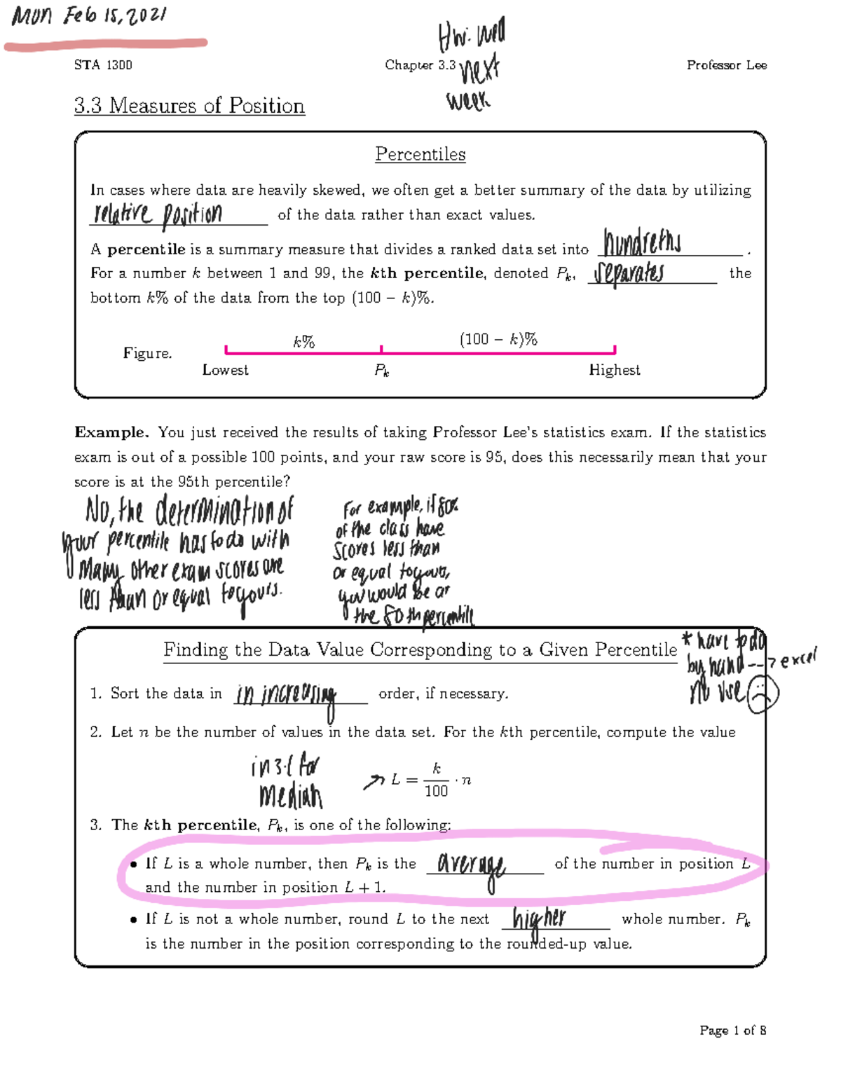 STA 1300 Measures of Position - 3 Measures of Position Percentiles In ...