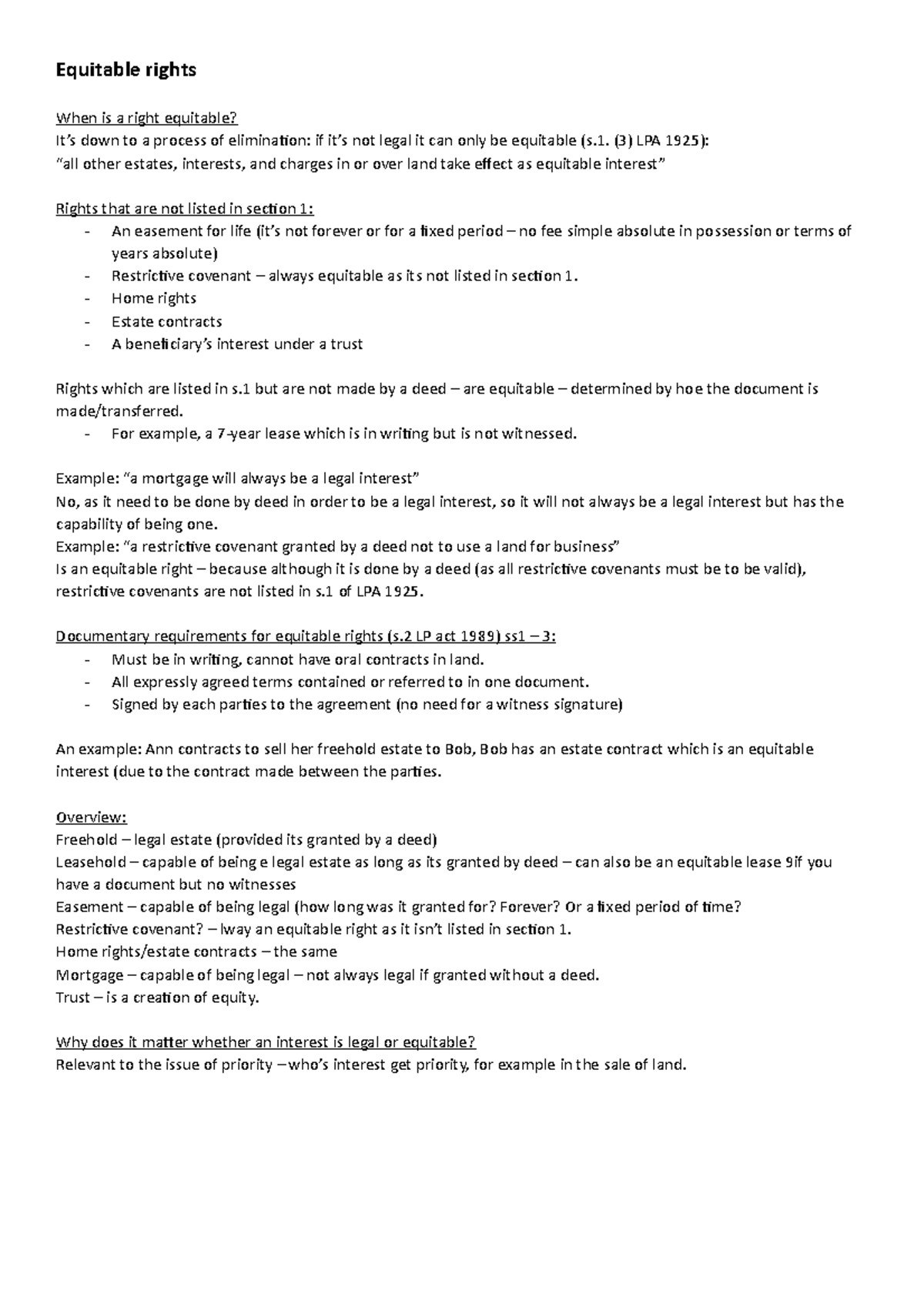 4. Equitable rights - Equitable rights When is a right equitable? It’s ...