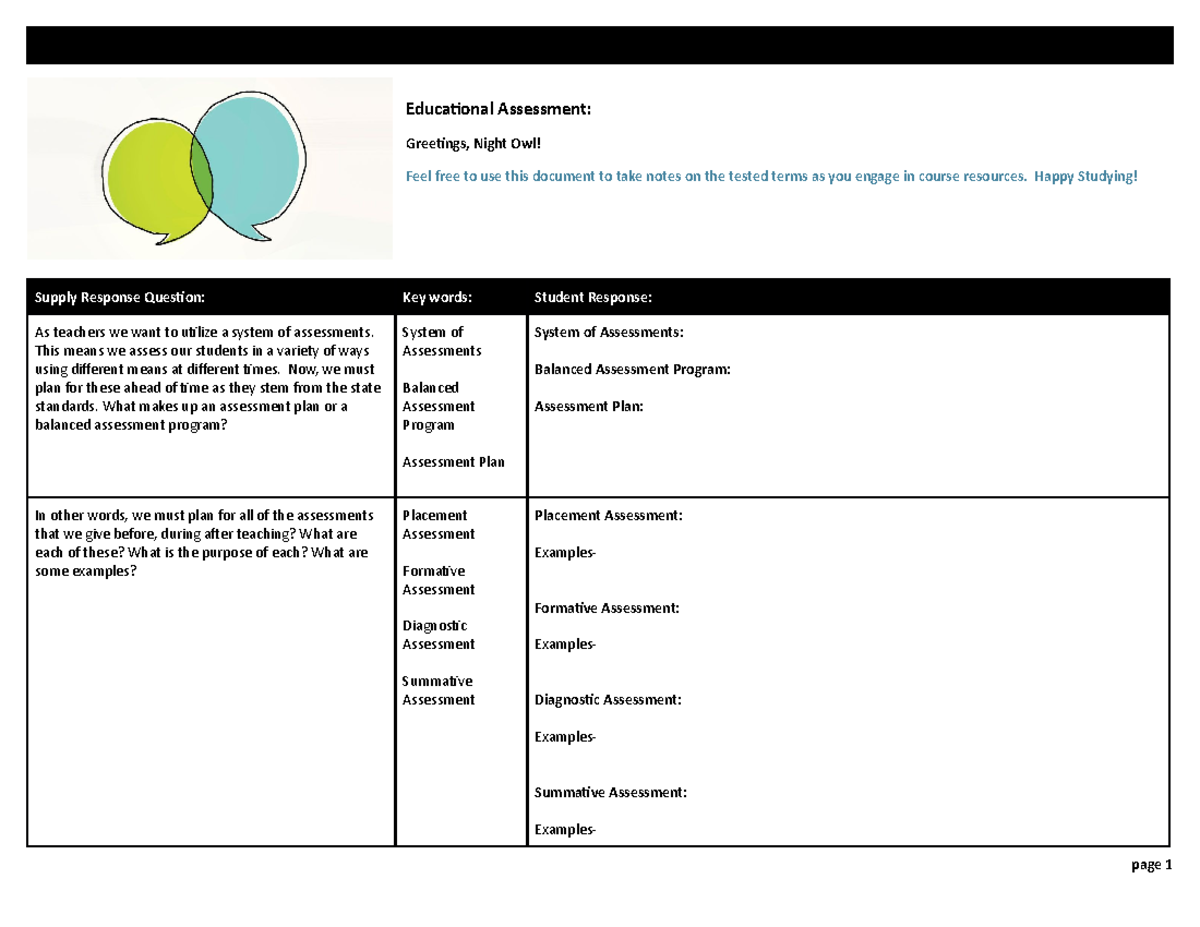 Educational Assessment Course Notes filled out - Educational Assessment ...