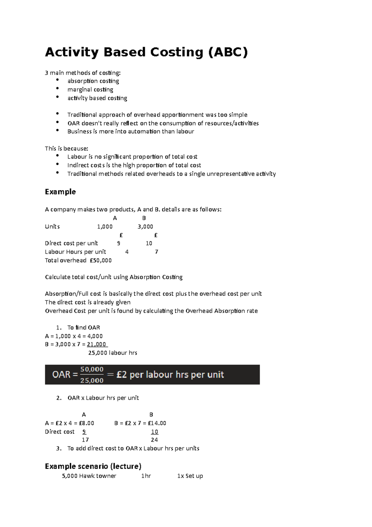 Activity Based Costing Lbu Studocu