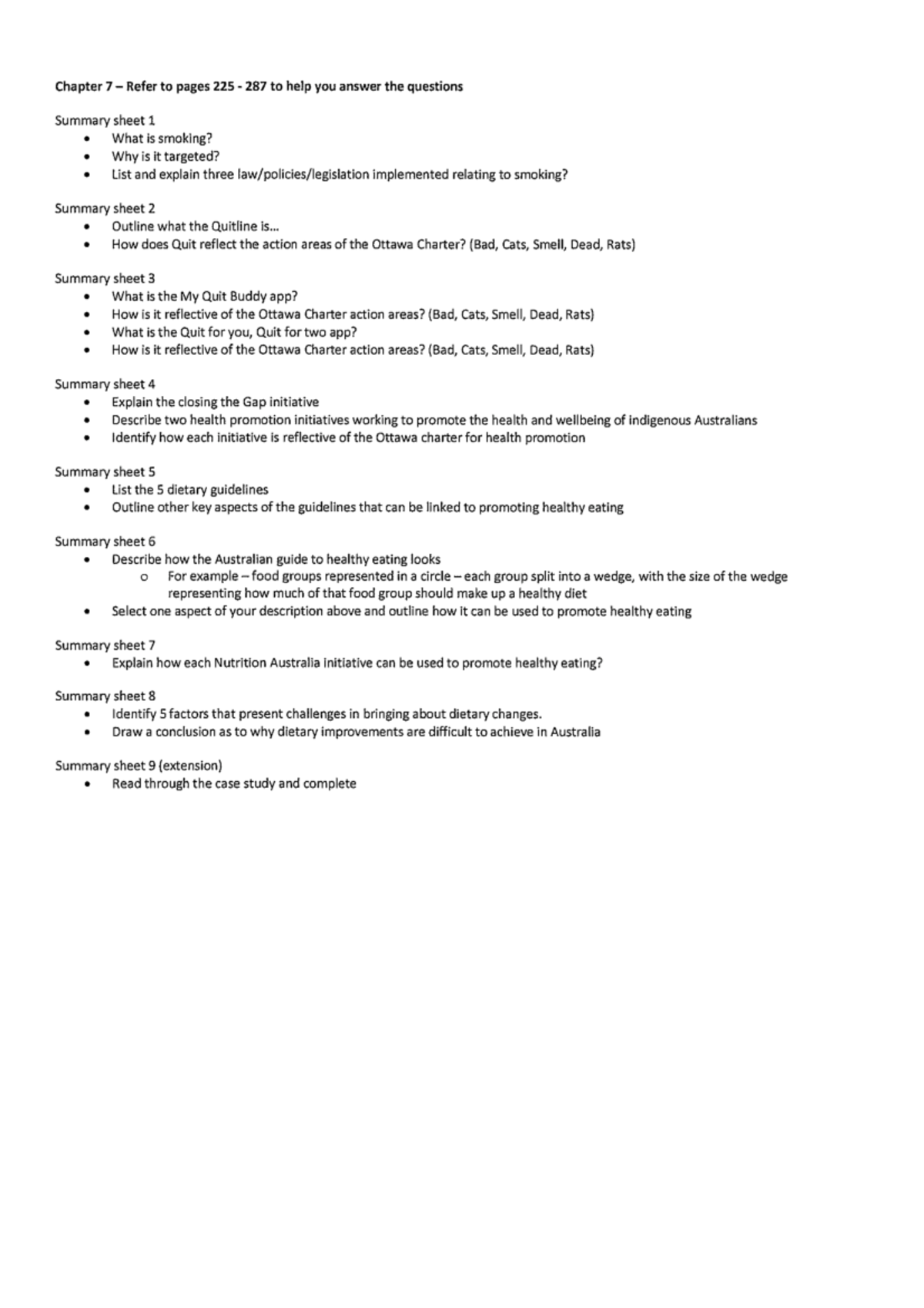 Hhd unit 3+4 chapter 7 summary sheet - Chapter 7 Refer to pages 225 287 ...